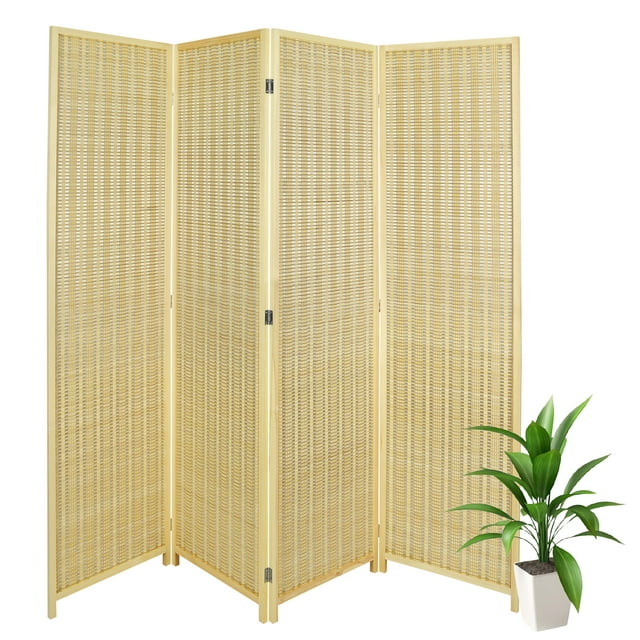 Fionafurn 4 Panel Portable Room Divider, Handwork Bamboo Mesh Woven ...