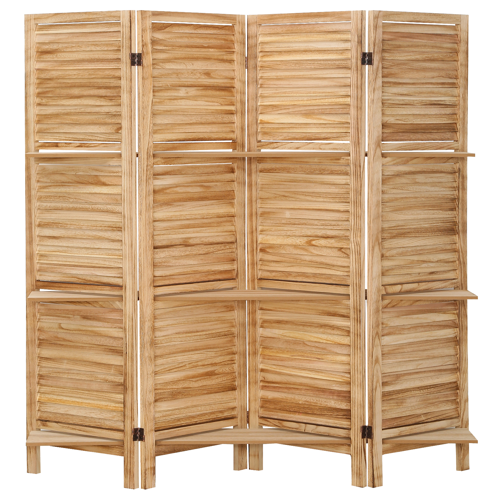 Fionafurn 4-Panel Room Divider 67" Tall Platane Wood Louver Folding ...