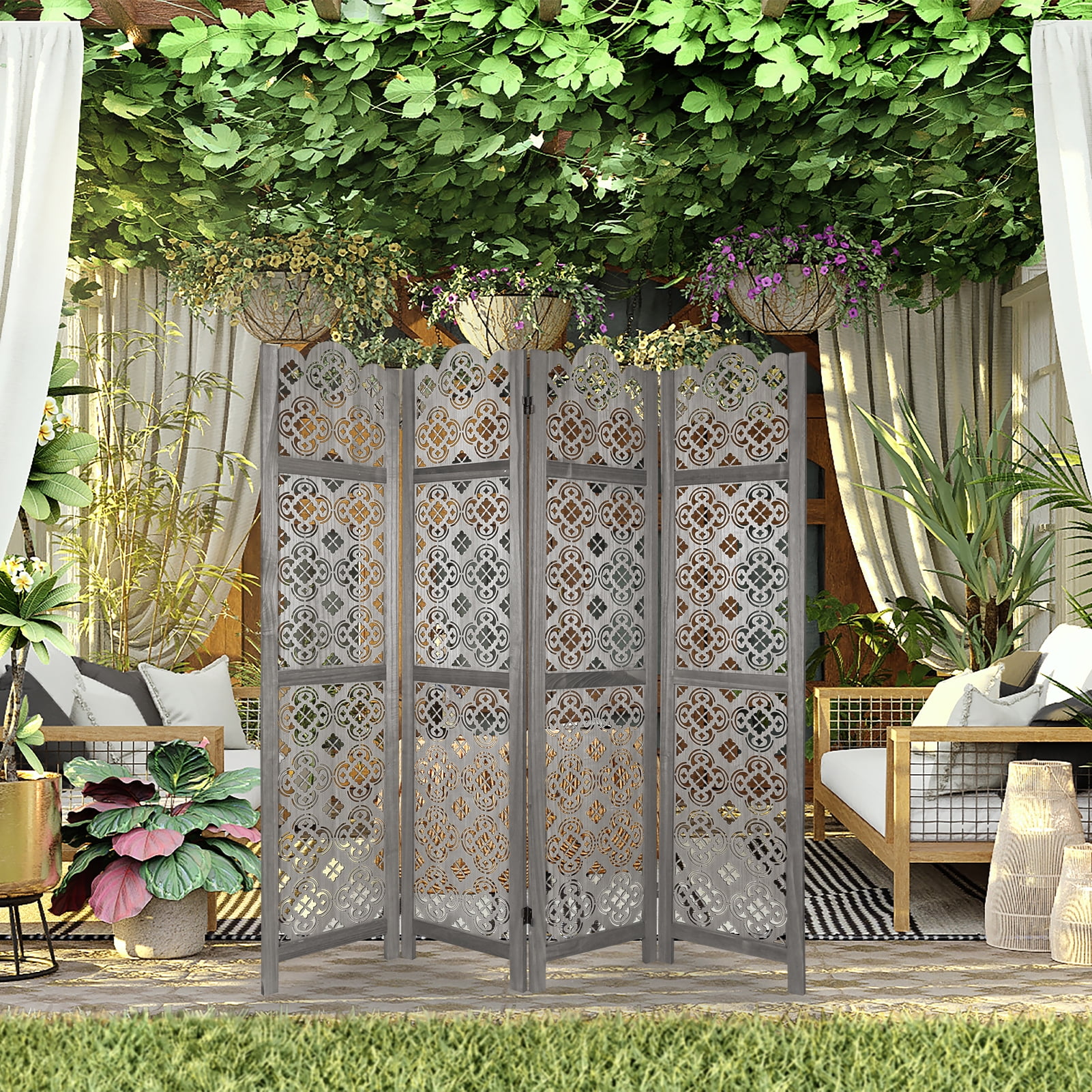 Fionafurn 4 Panel Room Divider,Carved Lacquer Privacy Screens, 67in(H ...