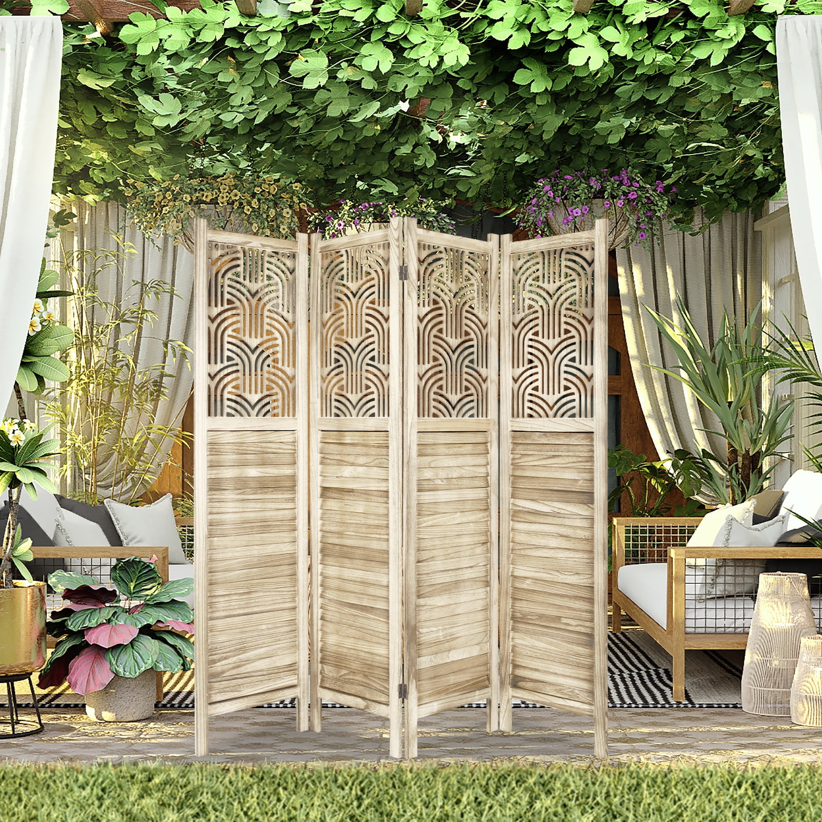 Fionafurn 4 Panel Room Divider,Hollow Carved Folding Privacy Screens ...