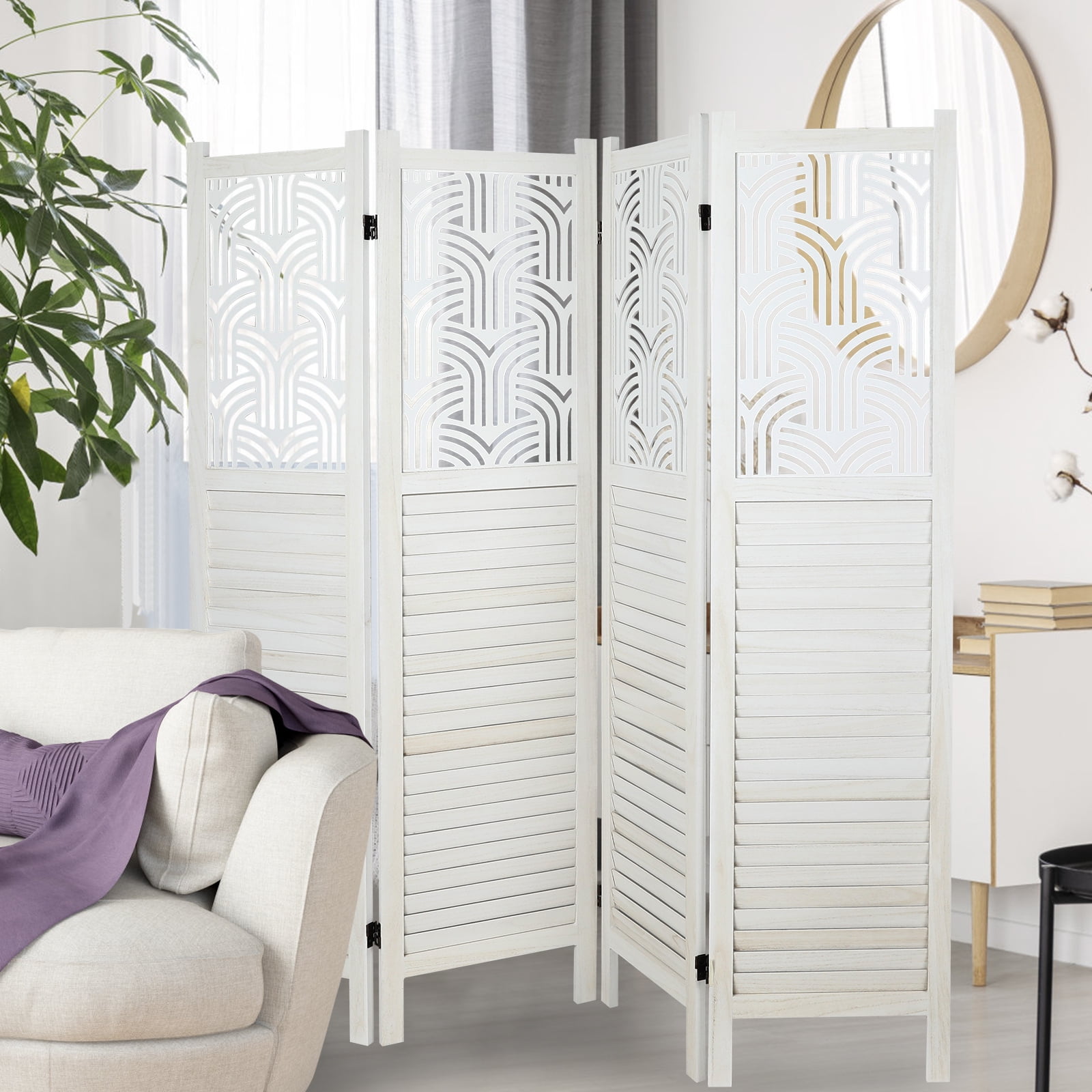 Fionafurn 4 Panel Room Divider,Hollow Carved Folding Privacy Screens ...