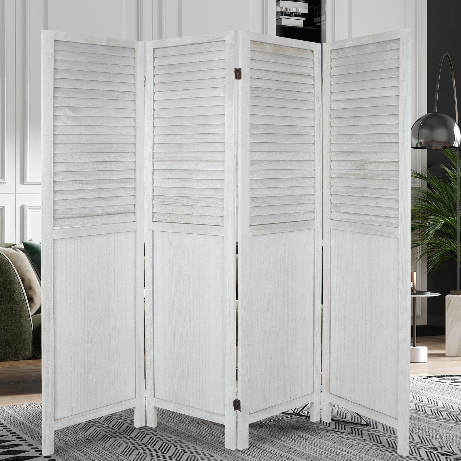 Fionafurn 4-Panel Room Divider Platane Wood Folding Louver Privacy ...