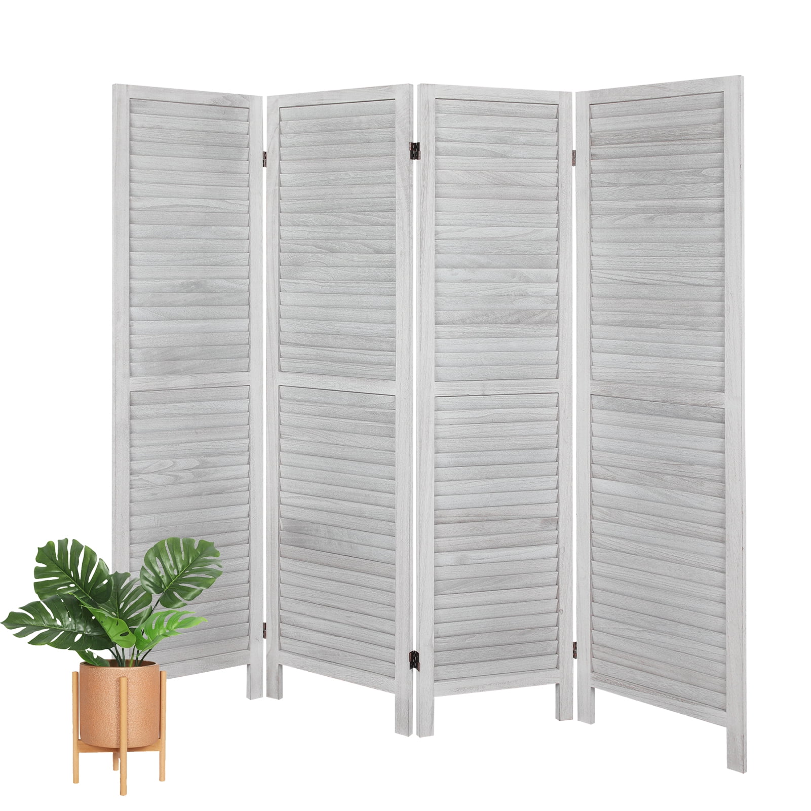 Fionafurn 4 Panel Room Divider Platane Wood Folding Louver Privacy ...