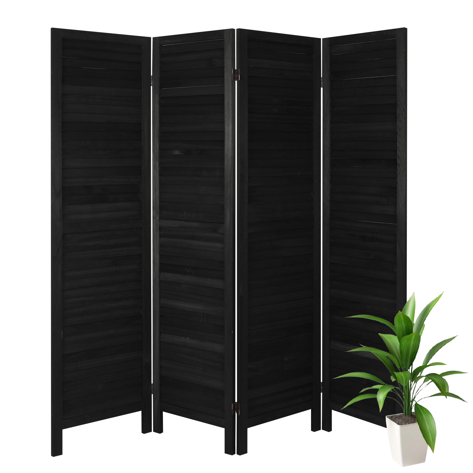 Fionafurn 4-Panel Room Divider Platane Wood Folding Louver Privacy ...