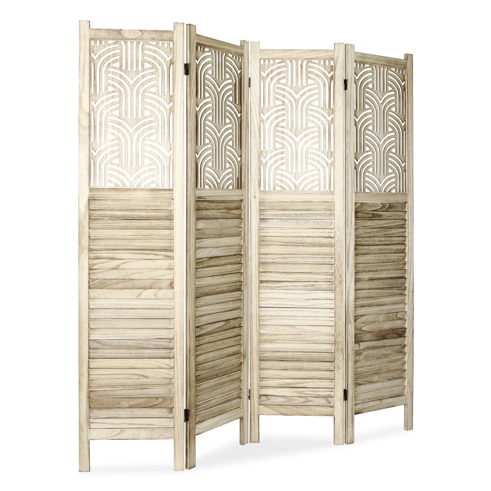 Fionafurn 4 Panel Room Divider, Wooden Freestanding Cutout Louver ...