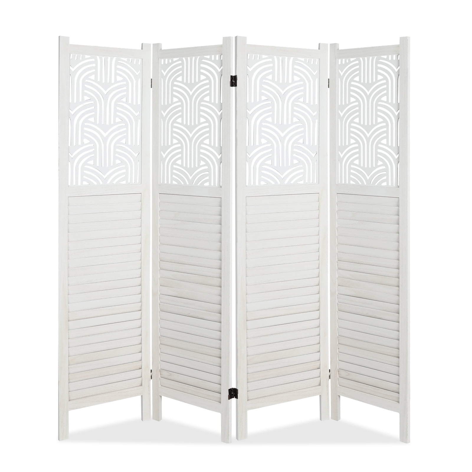 Fionafurn 4 Panel Room Divider, Wooden Freestanding Cutout Louver ...