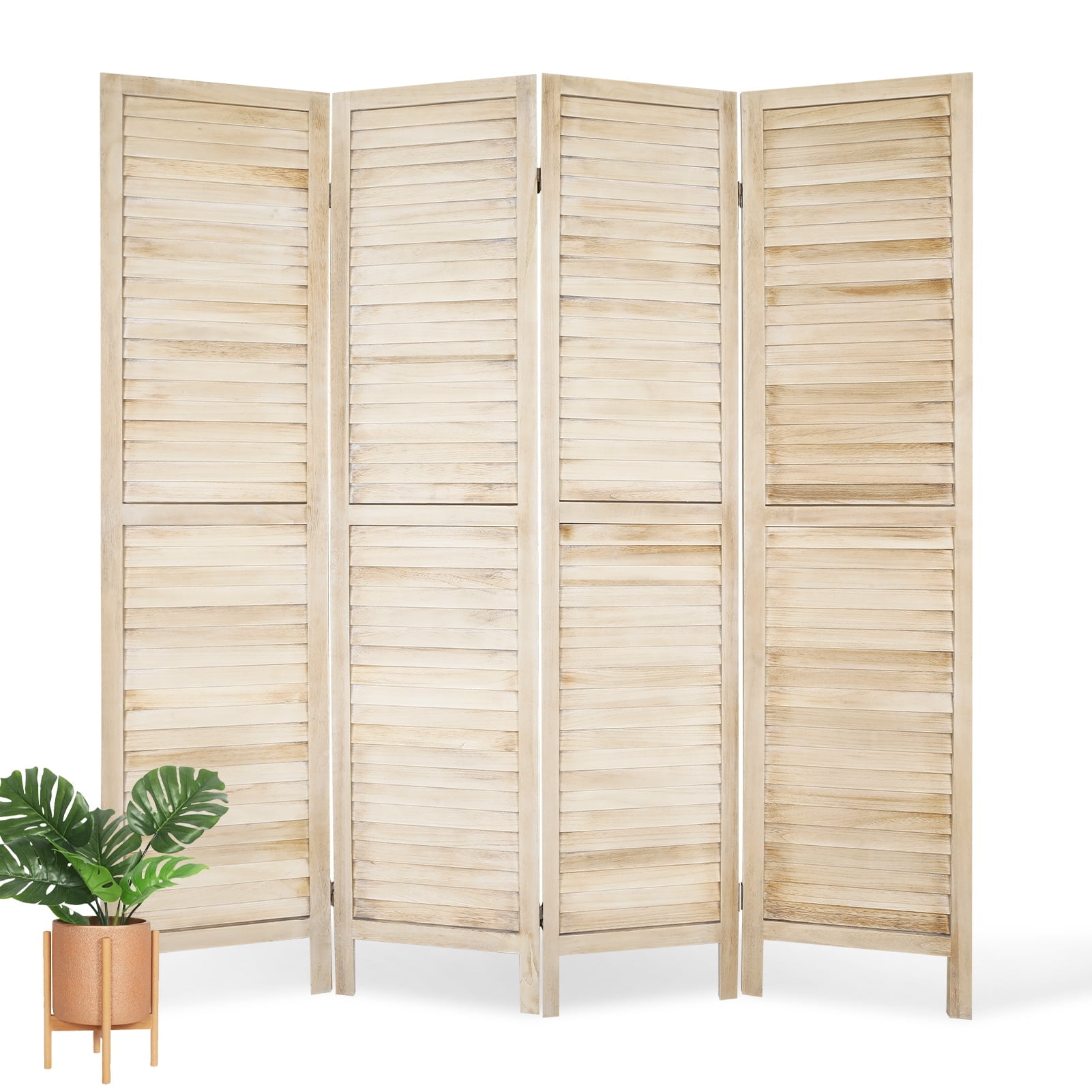 Fionafurn 4 Panel Wooden Louvered Room Divider, Folding Privacy Screen ...
