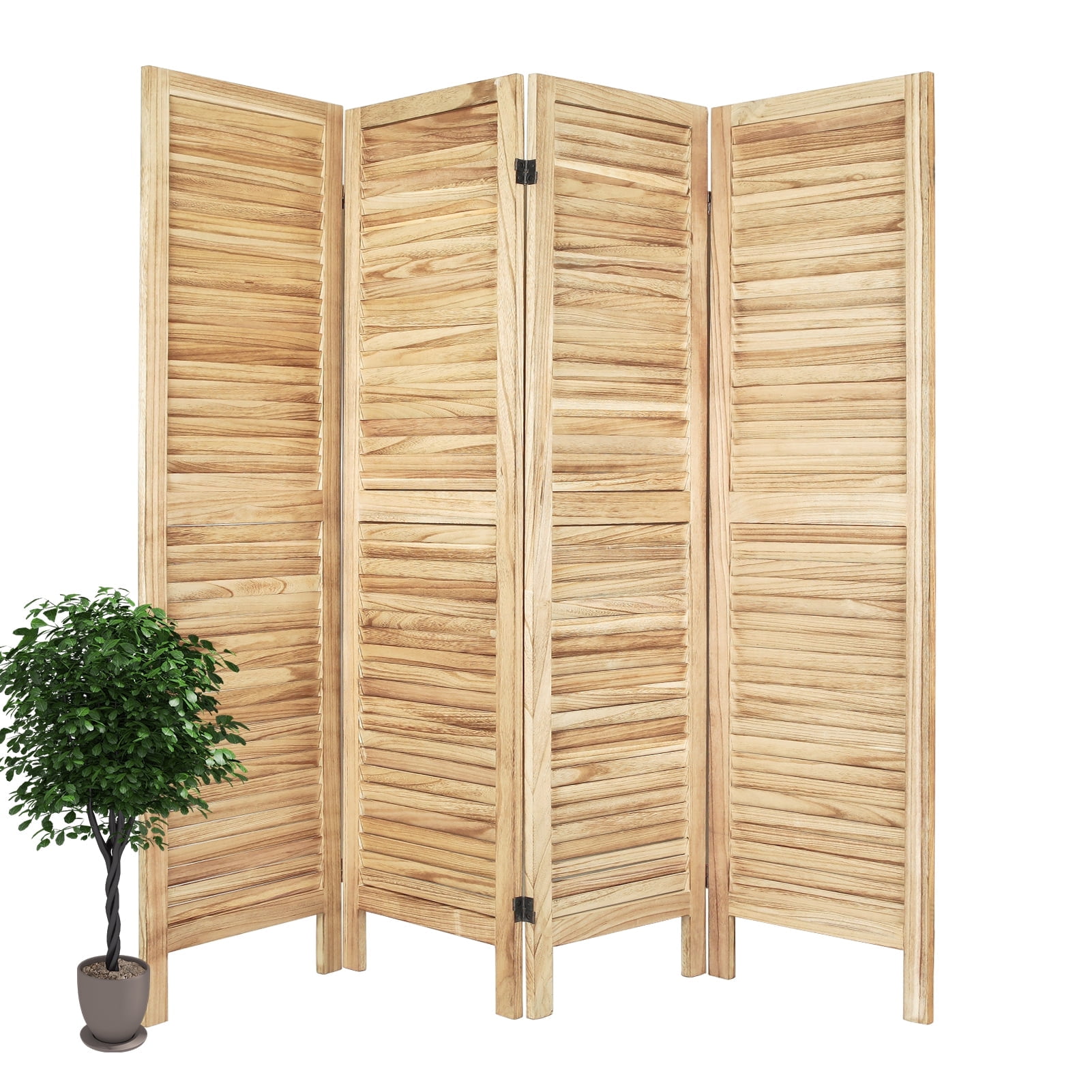 Fionafurn 4 Panel Wooden Louvered Room Divider, Folding Privacy Screen ...