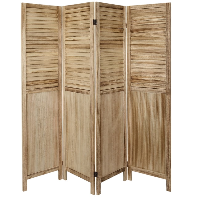 Fionafurn 4 Panels Room Divider Half Louver-Design Wood Folding Privacy ...