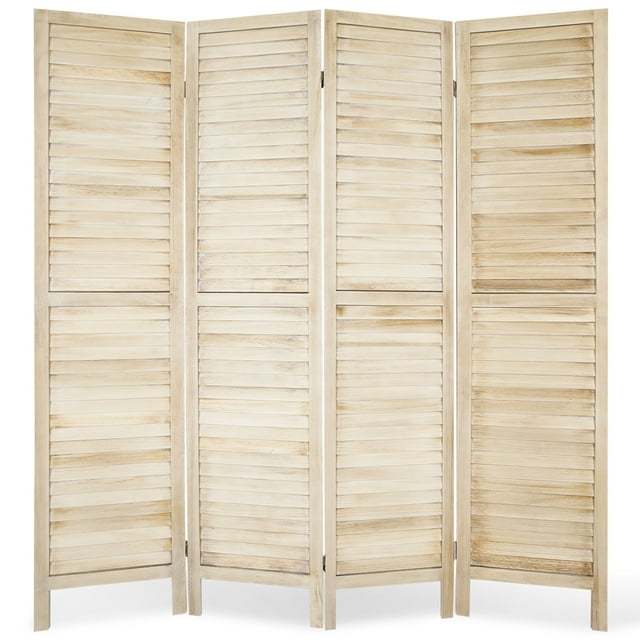 Fionafurn 4 Panels Room Divider Louver-Design Wood Folding Privacy ...