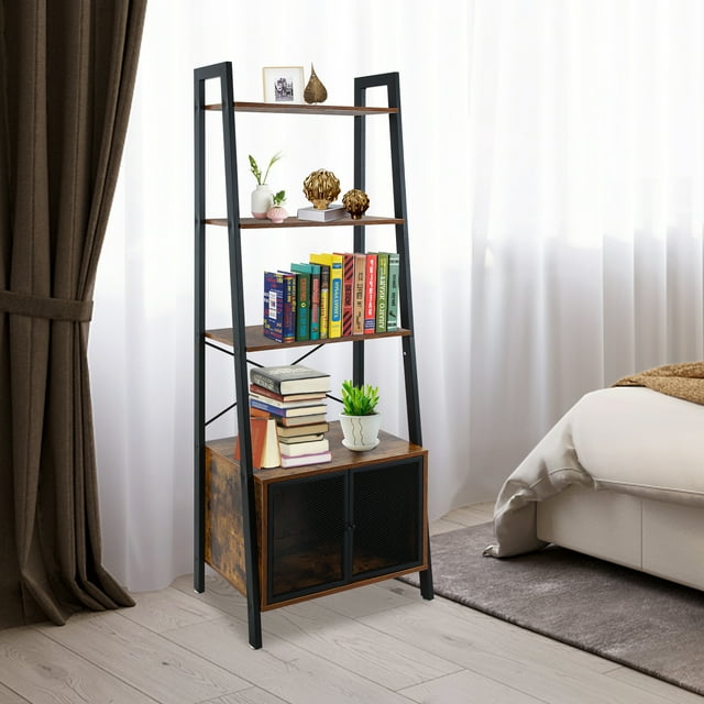 Fionafurn 4-Tier Freestanding Wood Ladder Bookshelf, Bookcase with ...