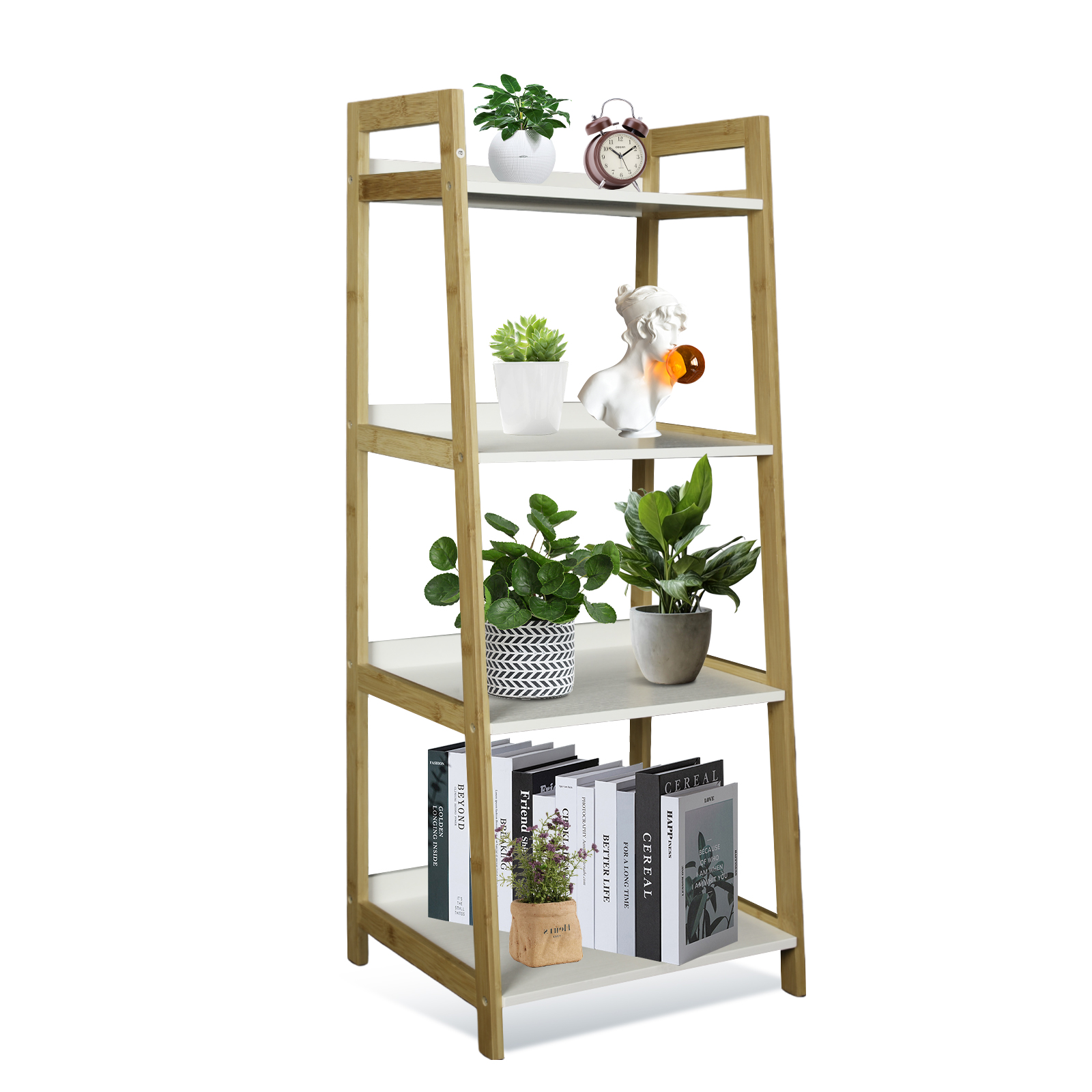 Fionafurn Wooden 4-Tier Ladder Shelf Foldable Strip Panel Bookshelf ...