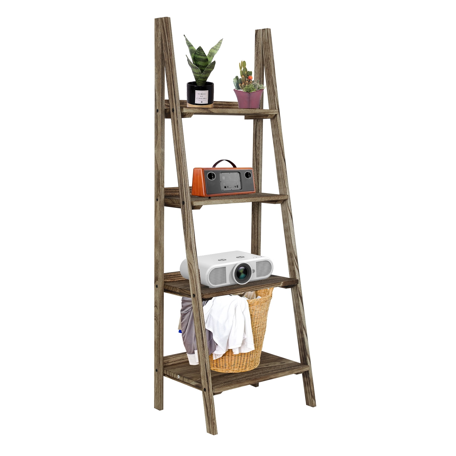 Fionafurn 4 Tier Step Ladder Shelf, Wooden Step Planter, 4 Tier ...