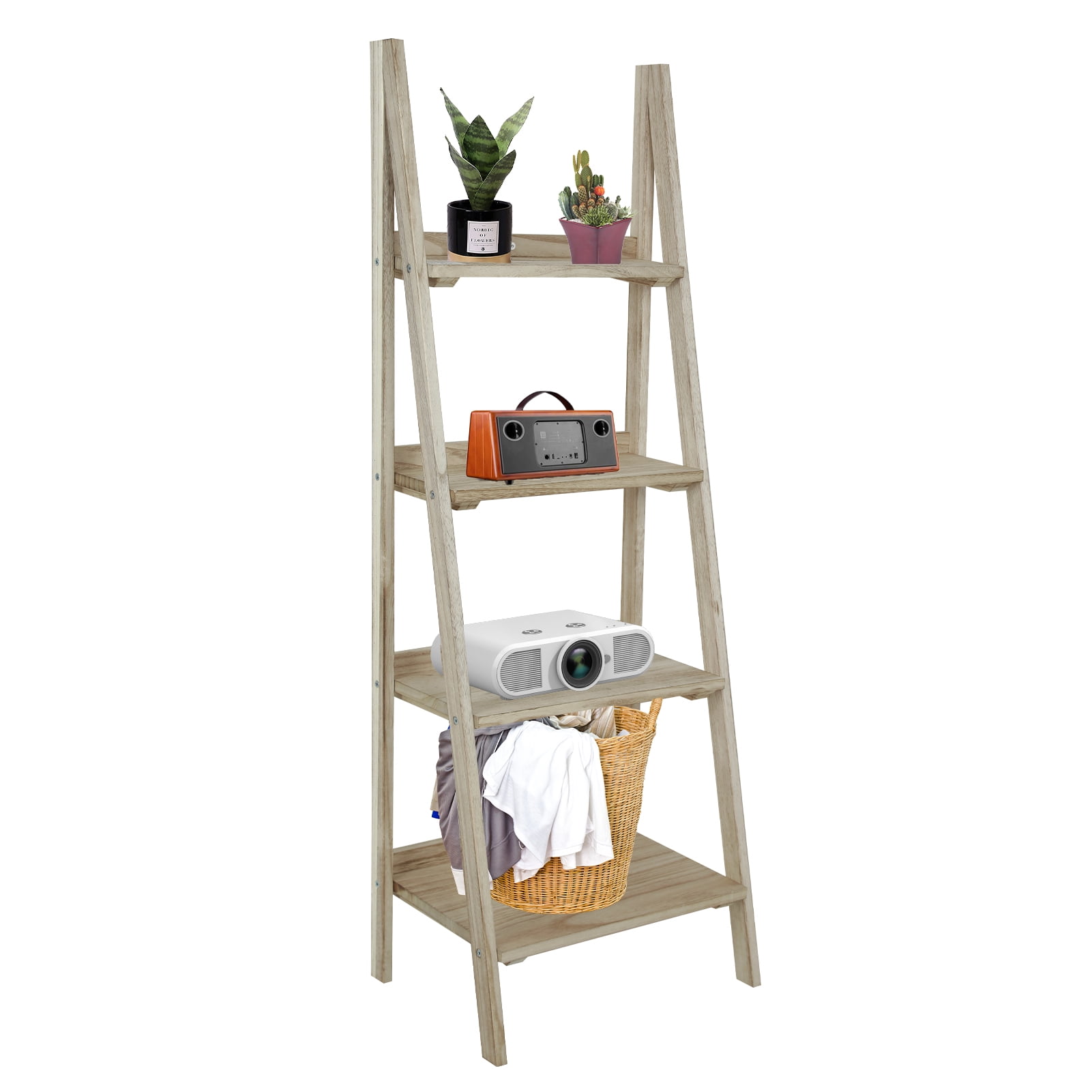 Fionafurn 4 Tier Step Ladder Shelf, Wooden Step Planter, 4 Tier ...