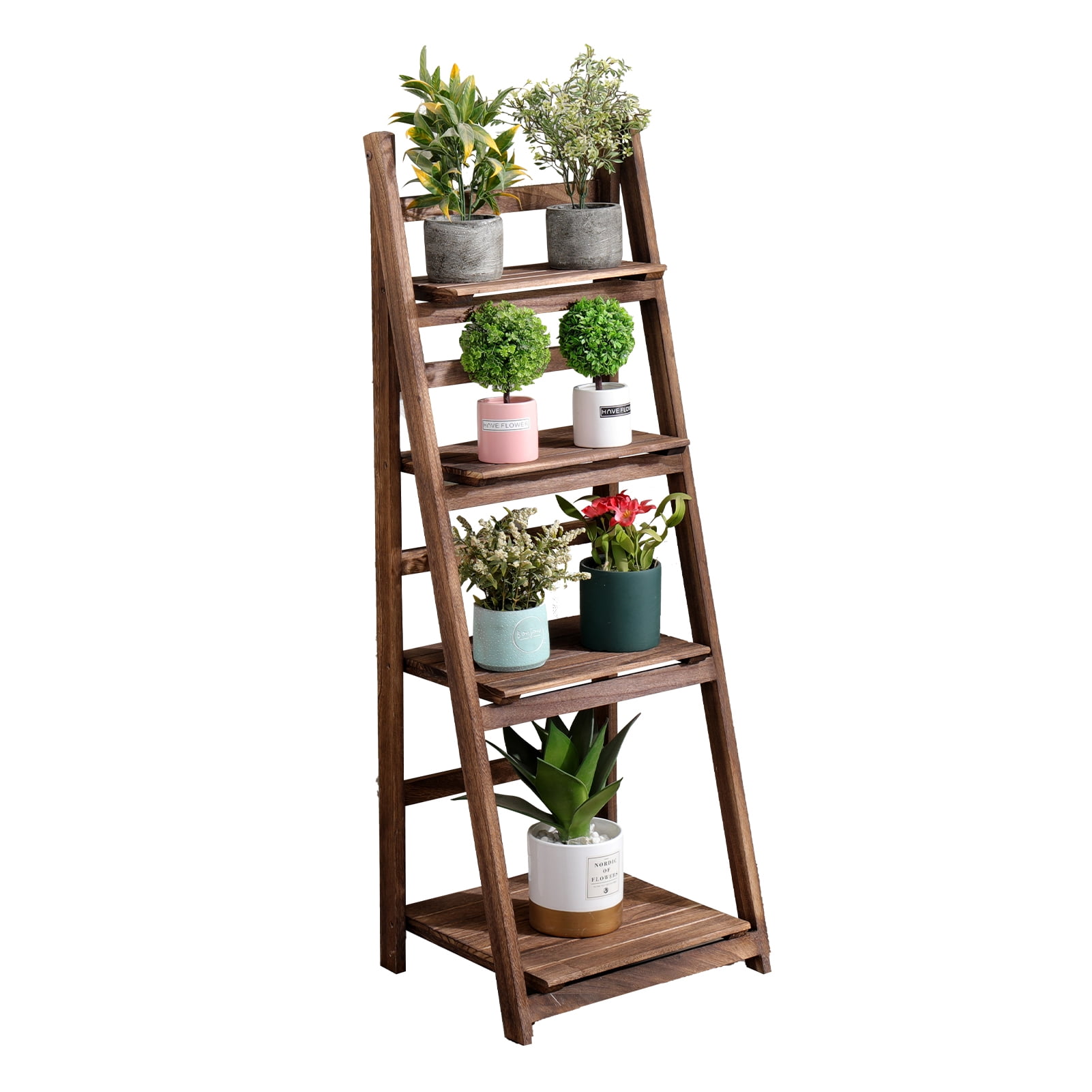 Fionafurn 4 Tier Step Ladder Shelf, Wooden Step Planter, 4 Tier ...