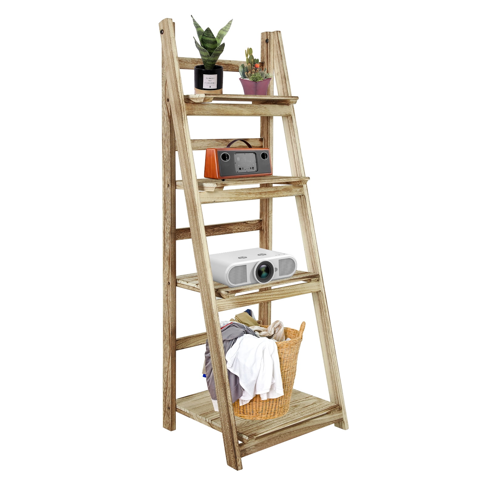 Fionafurn 4 Tier Step Ladder Shelf, Wooden Step Planter, 4 Tier ...
