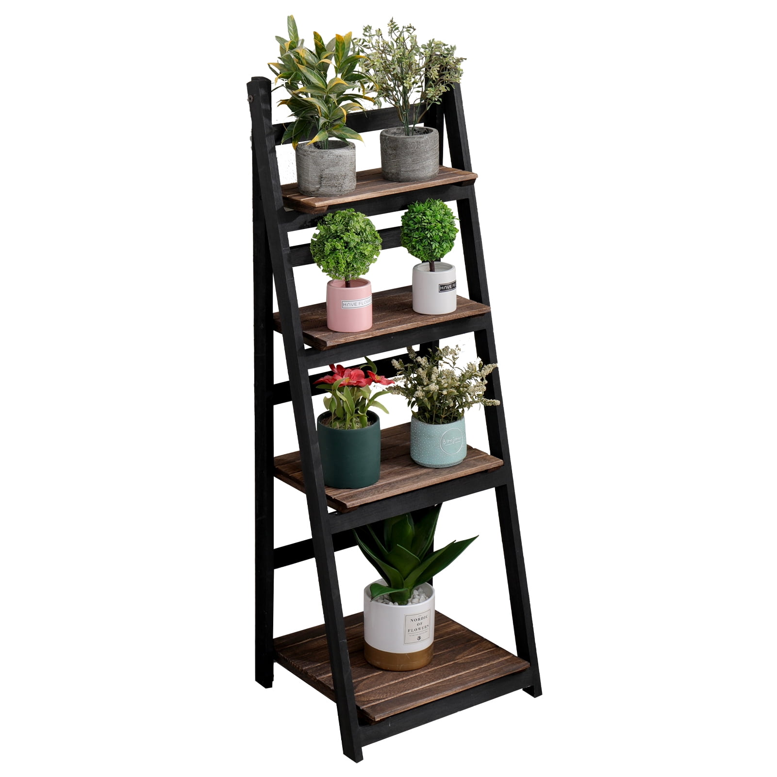 Fionafurn 4 Tier Wooden Ladder Shelf, Foldable Storage Rack for Home ...