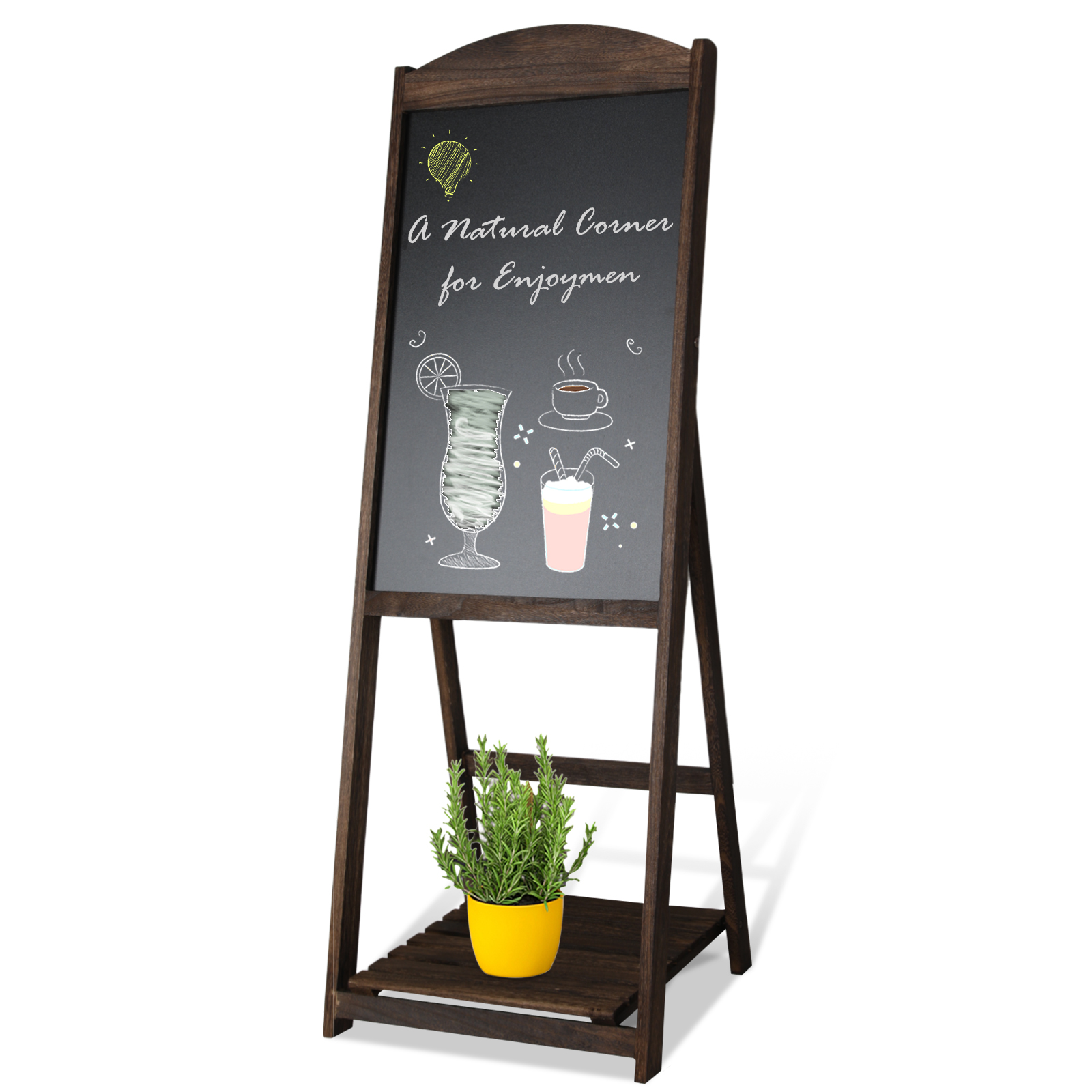 Fionafurn 4 ft Wood Sidewalk Chalkboard Sign with Display Shelf ...