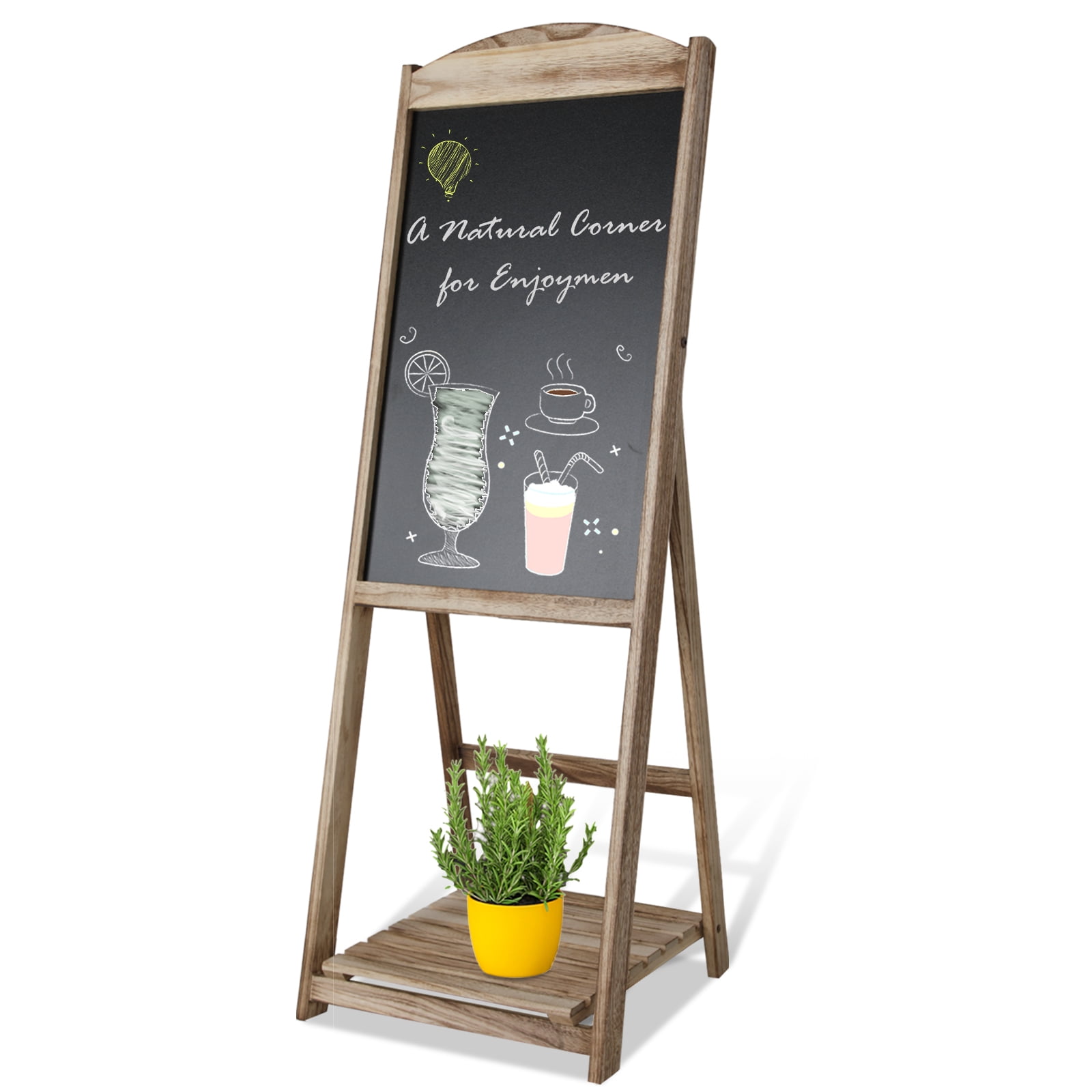 Fionafurn 4 ft Wood Sidewalk Chalkboard Sign with Display Shelf ...