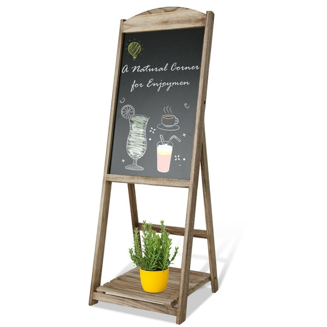 Fionafurn 4 ft Wood Sidewalk Chalkboard Sign with Display Shelf ...