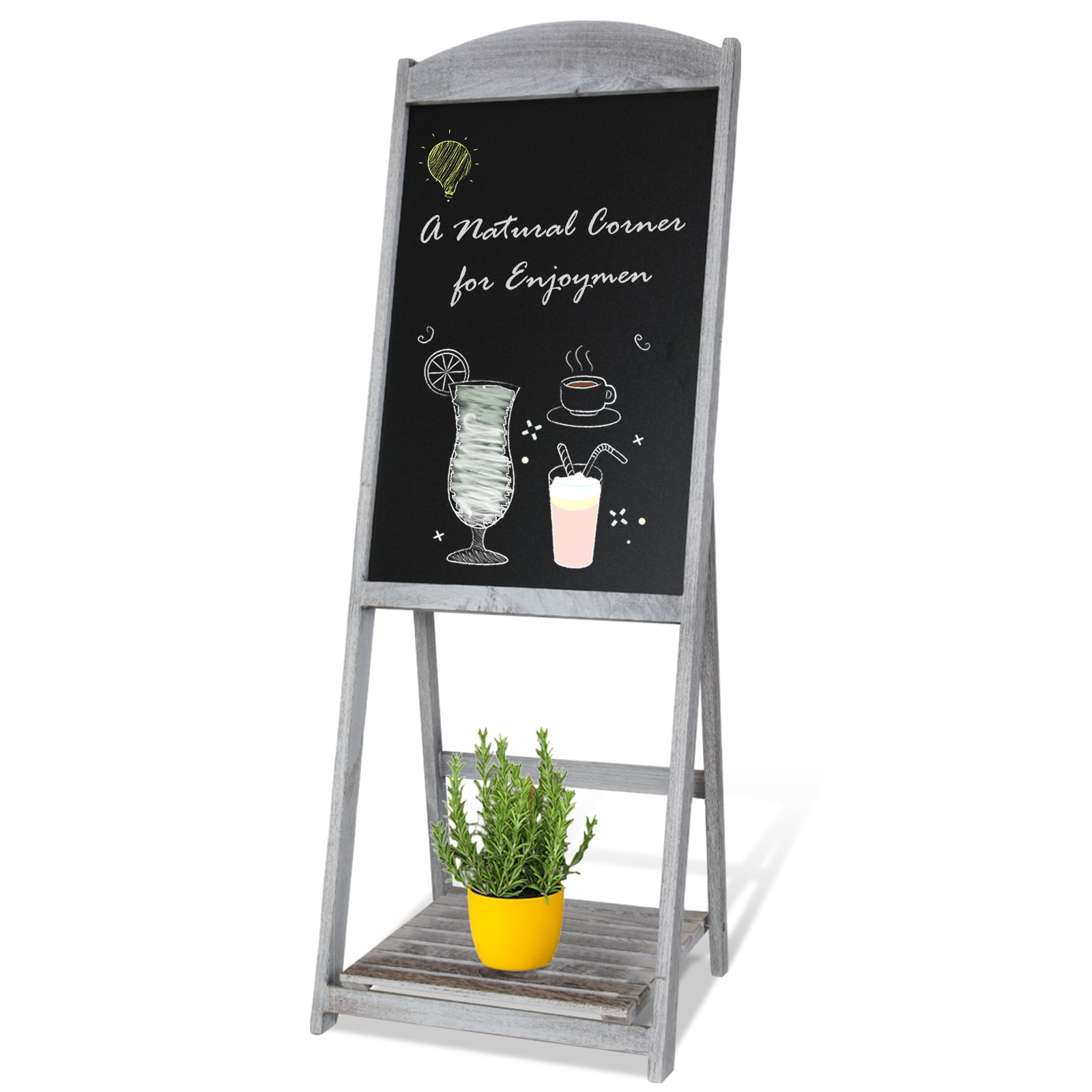 Fionafurn 4 ft Wood Sidewalk Chalkboard Sign with Display Shelf ...