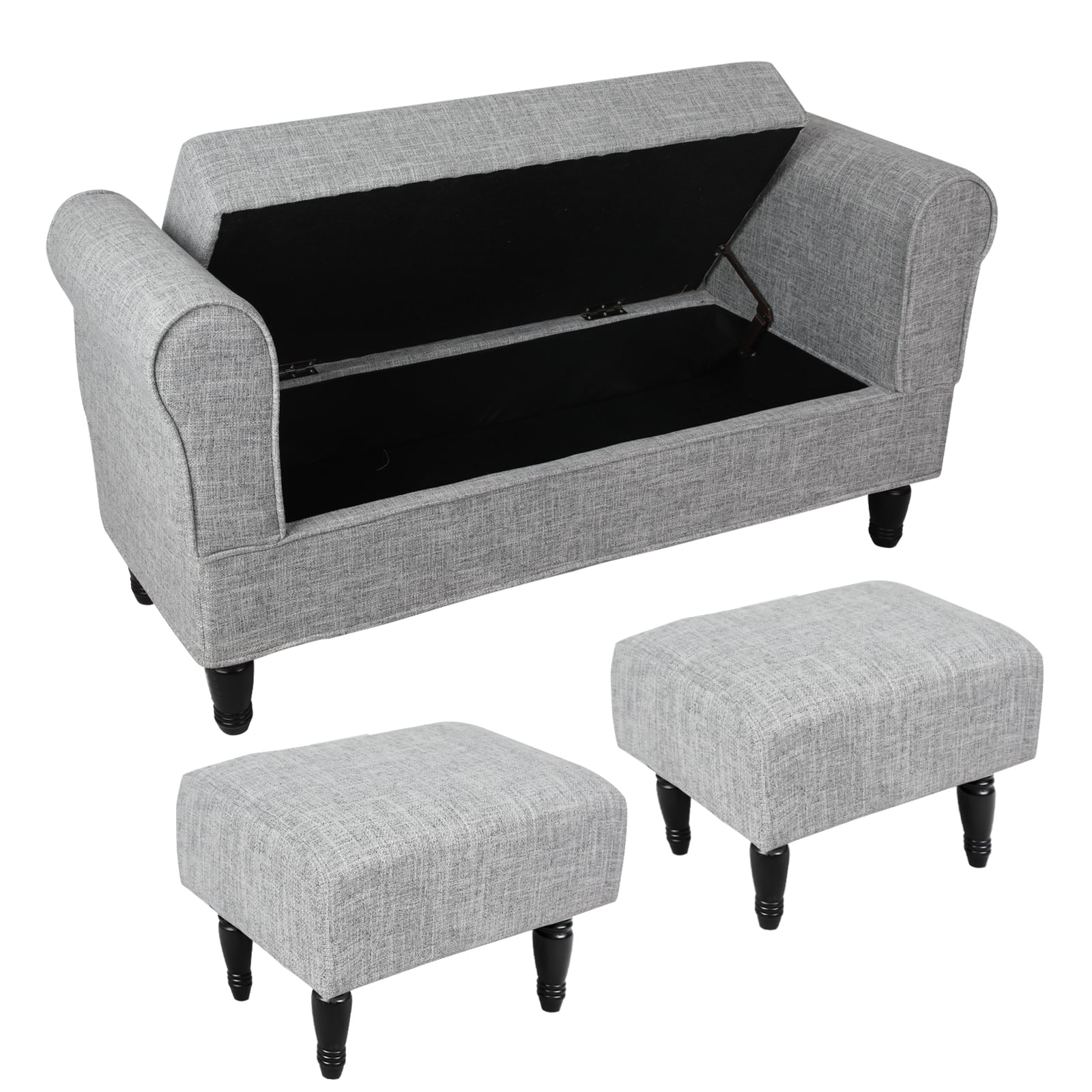 Fionafurn 47" Arm Ottoman with Storage, 2 Footstools, Large Storage ...