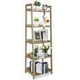 Fionafurn 5 Tier Ladder Bookshelf, Wood Storage Shelves Unit, Natural ...