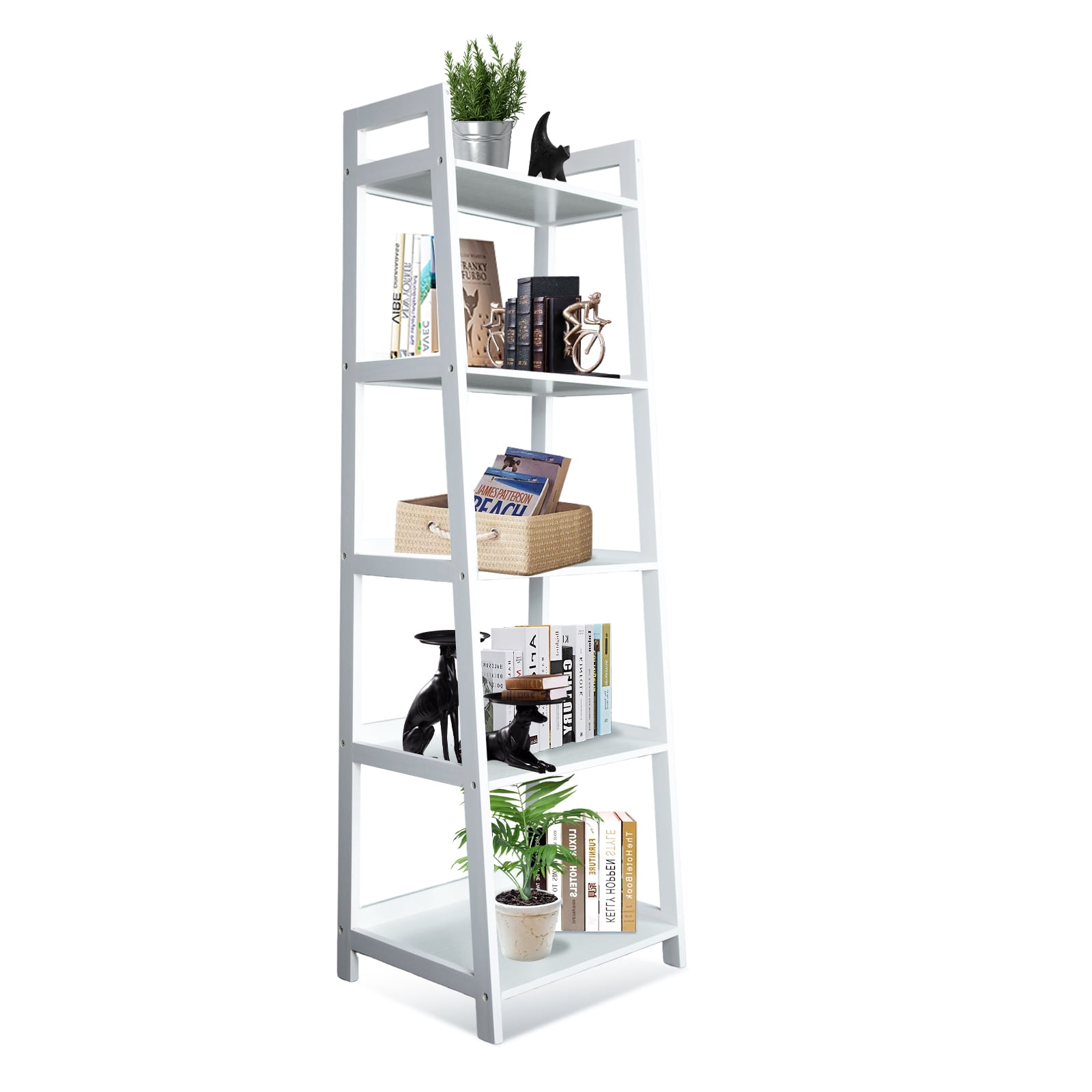 Fionafurn 5 Tier Ladder Shelf, Wood Storage Rack, Freestanding Flower ...