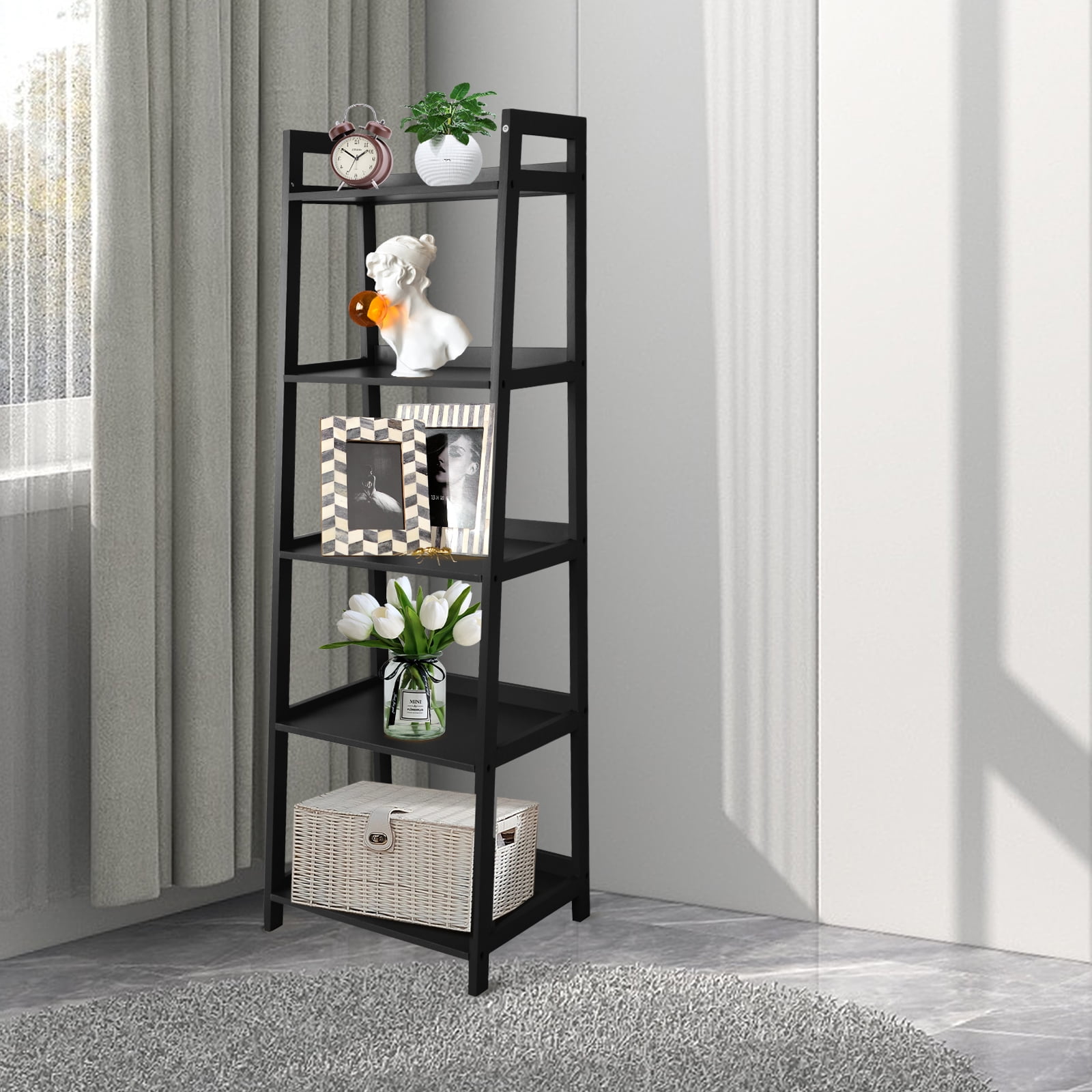 Fionafurn 5-Tier Ladder Shelf, Pine Plant Stand for Living room Balcony ...