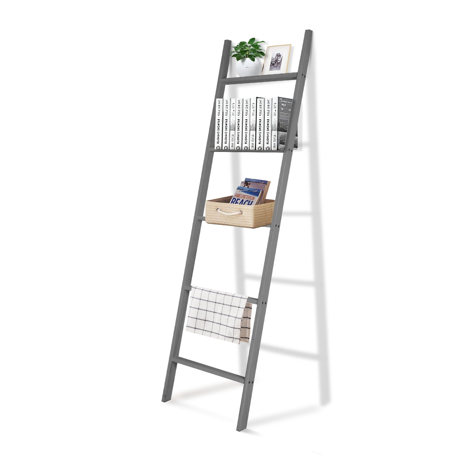 Fionafurn 5-Tier Modern Ladder Shelf,Wooden Flower Book Display Shelf ...