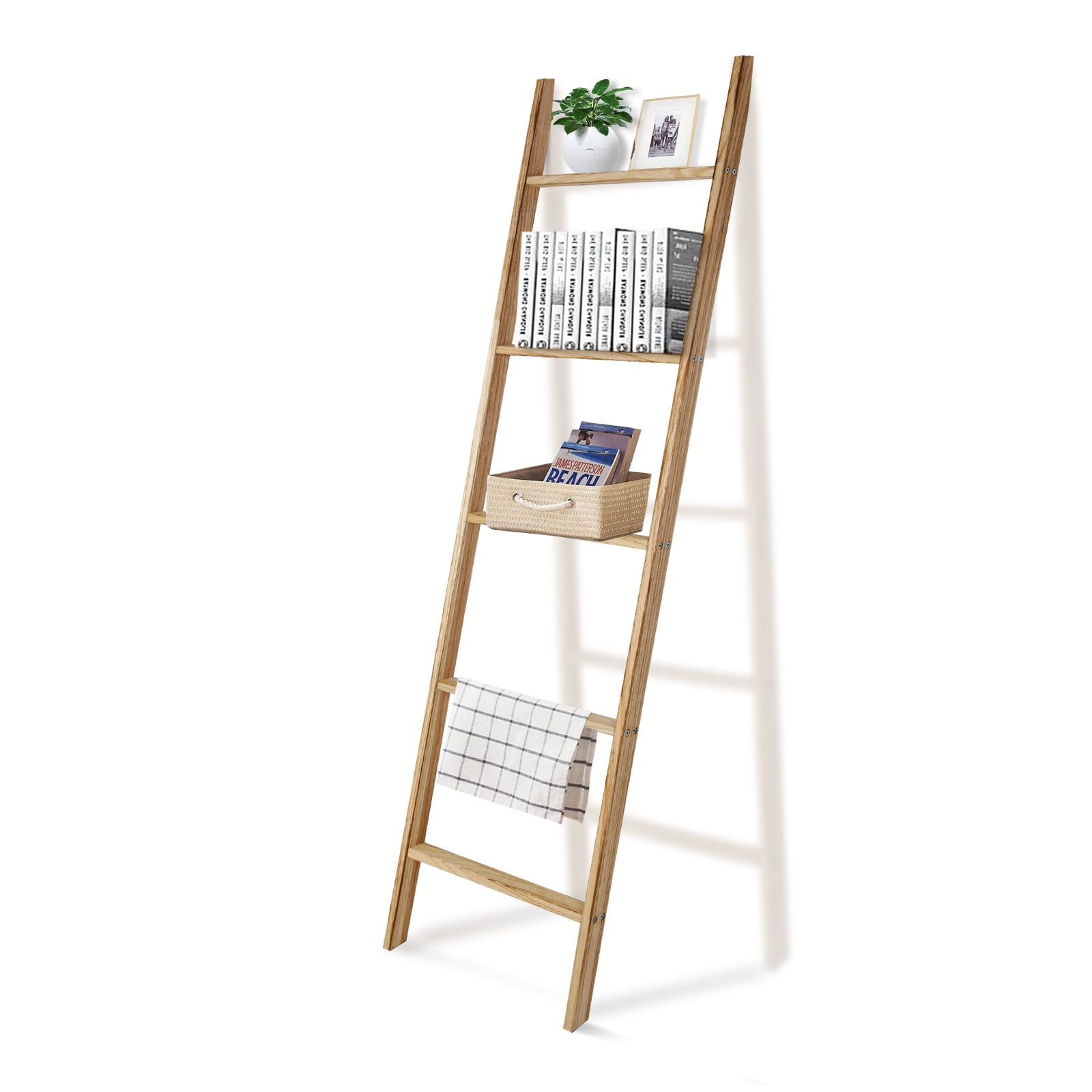 Fionafurn 5-Tier Modern Ladder Shelf,Wooden Flower Book Display Shelf ...
