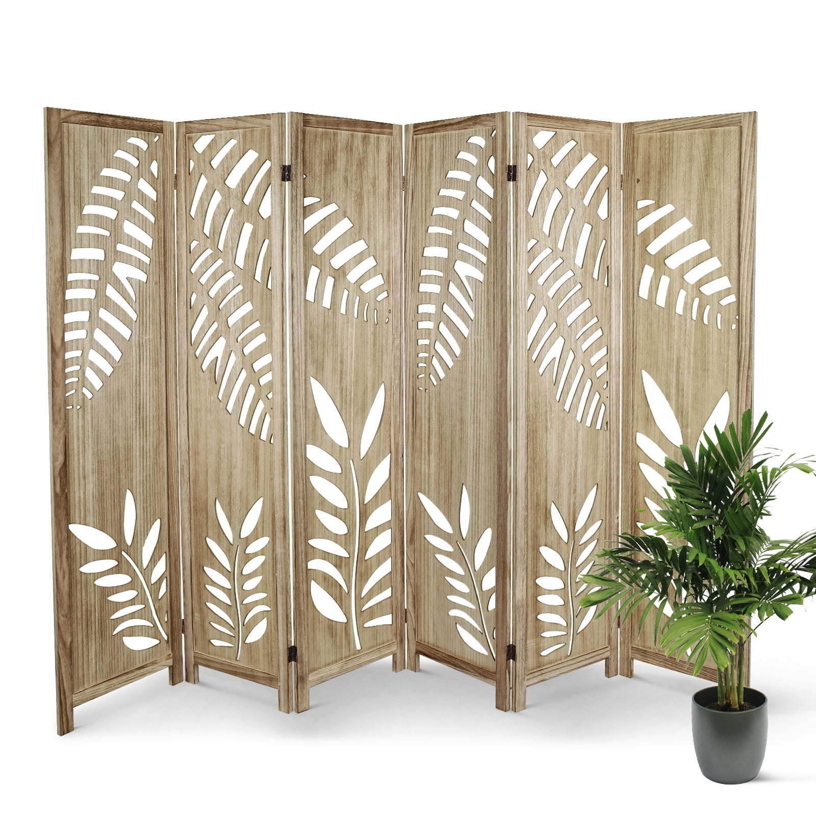 Fionafurn 6 Panel Carved Room Dividers, Portable Freestanding Wooden ...