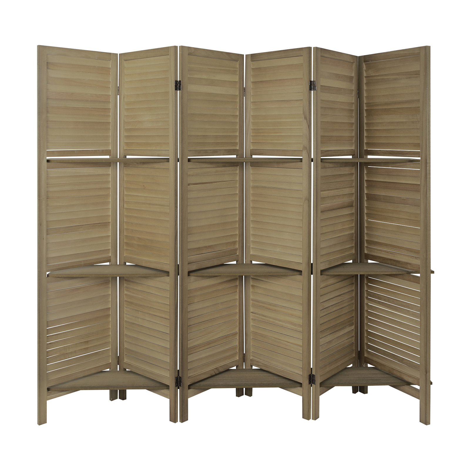 Fionafurn 6-Panel Room Divider 67" Tall Platane Wood Louver Folding ...