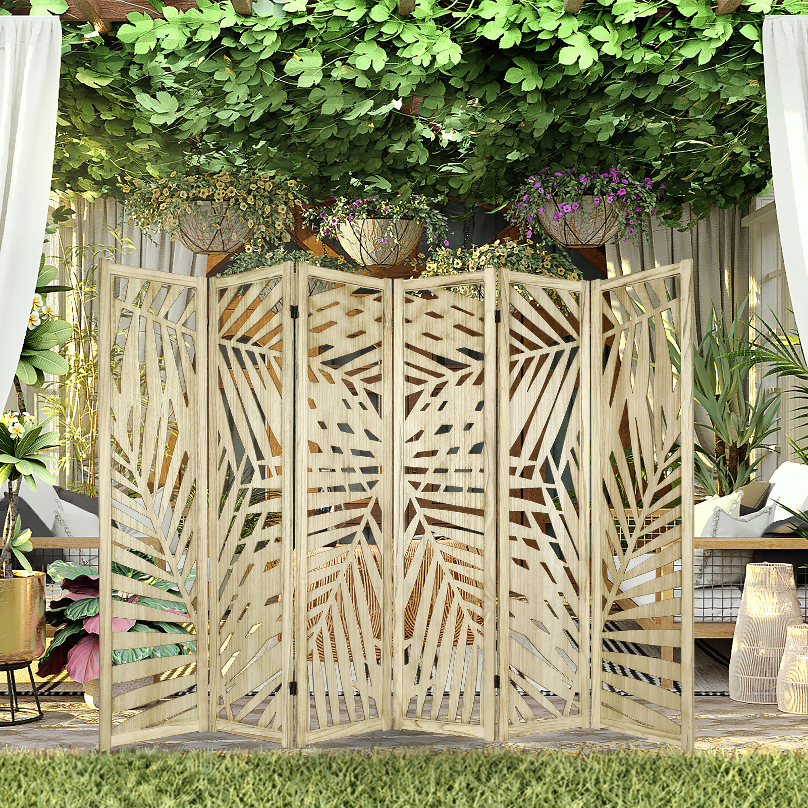 Fionafurn 6 Panel Room Divider,Carved Lacquer Privacy Screens, 67in(H ...