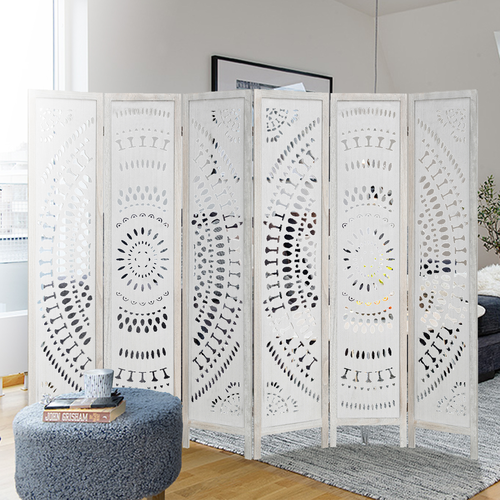 Fionafurn 6 Panel Room Divider, Home Partition, Carved Lacquer Privacy ...