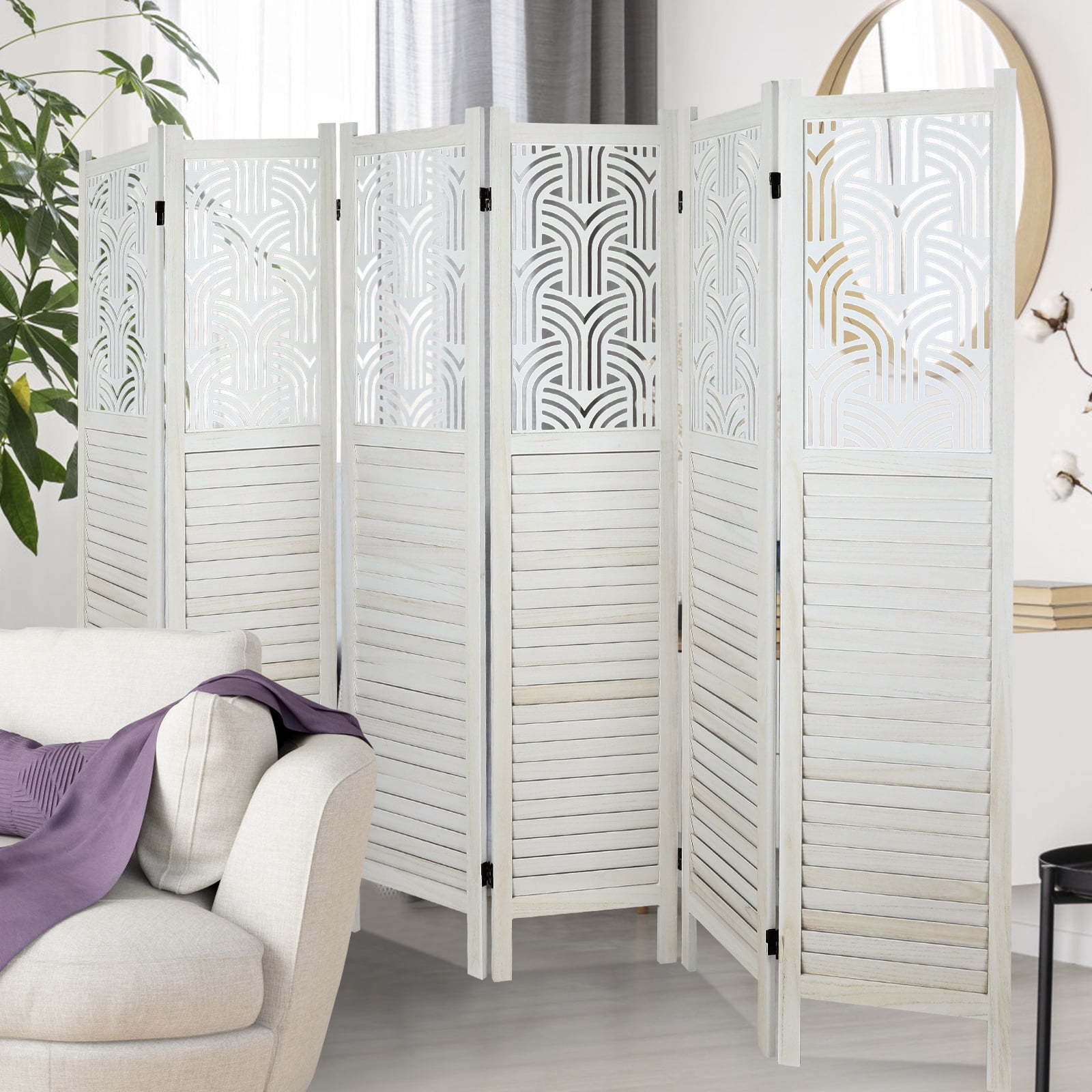 Fionafurn 6 Panel Room Divider,Hollow Carved Folding Privacy Screens ...