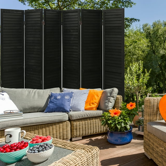 Fionafurn 6-Panel Room Divider Platane Wood Folding Louver Privacy ...