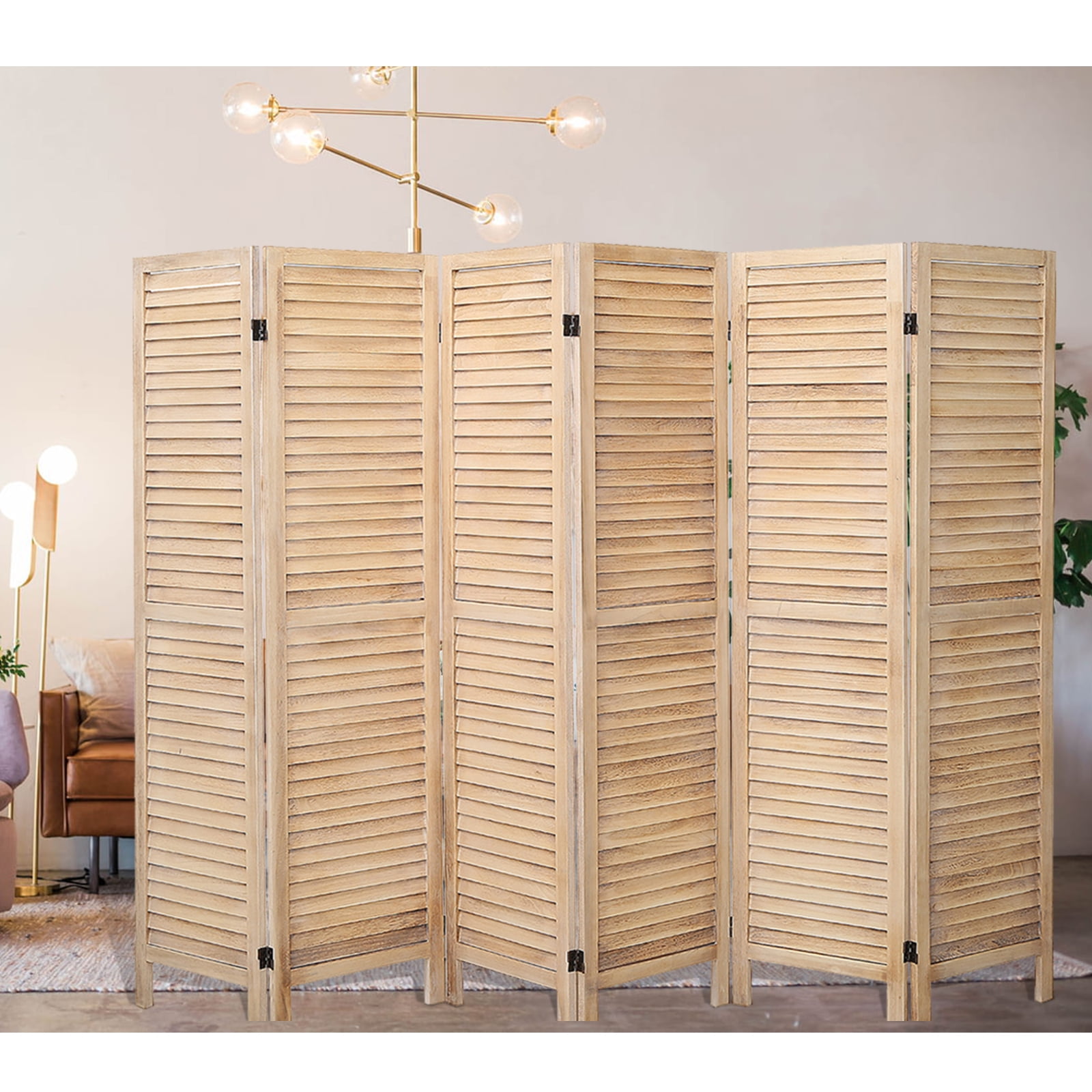 Fionafurn 6-Panel Room Divider Platane Wood Folding Louver Privacy ...