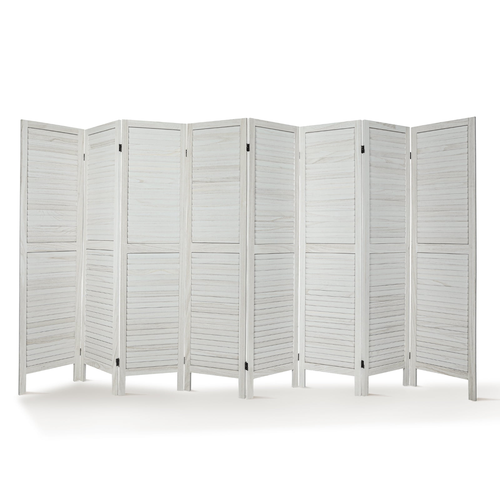 Fionafurn 8-Panel Room Divider, Platane Wood Louver Privacy Screen ...