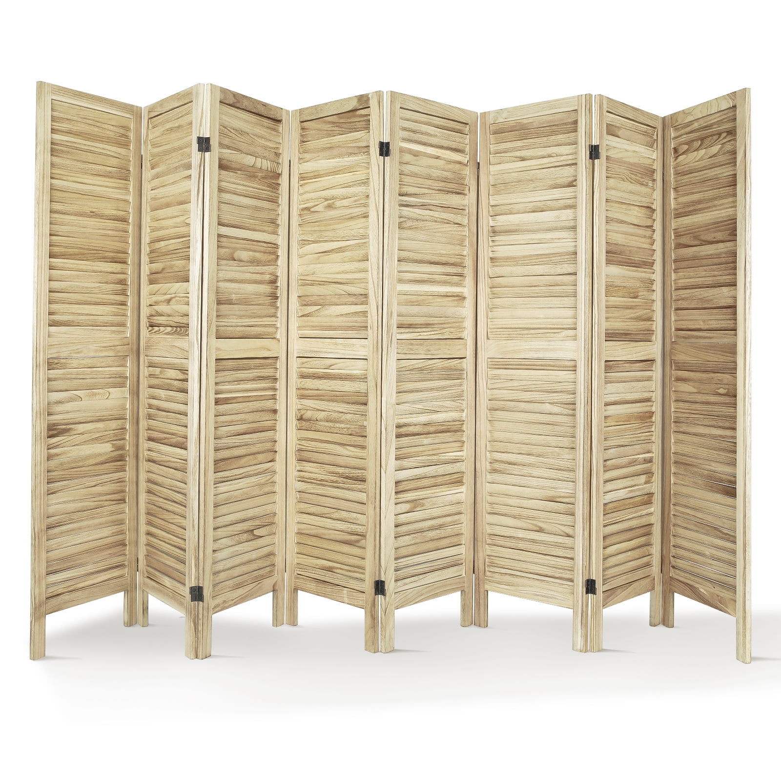 Fionafurn 8-Panel Room Divider Platane Wood Folding Louver Privacy ...