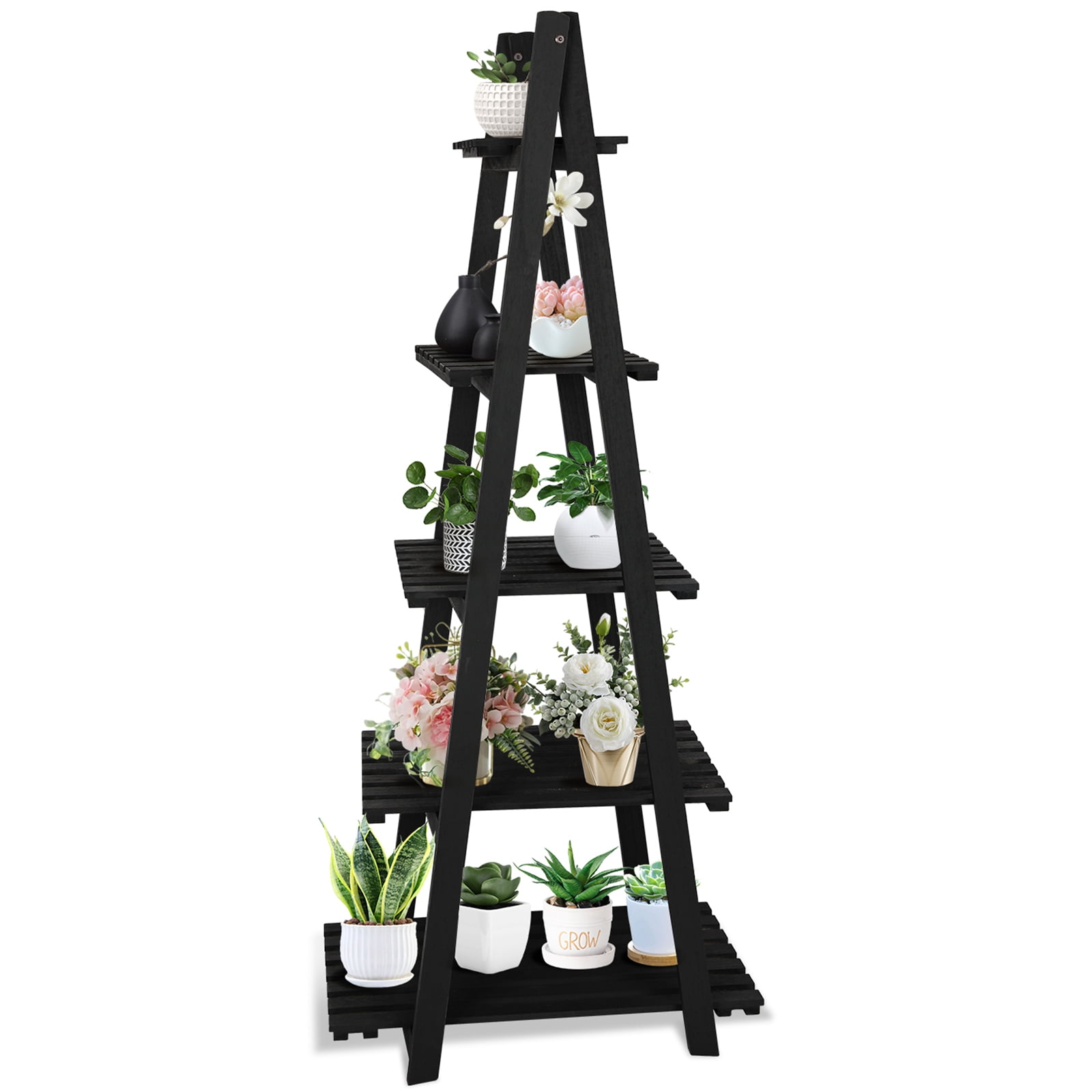 Fionafurn Rustic Wooden A-Shaped 5-Tier Bookshelf for Living Room ...