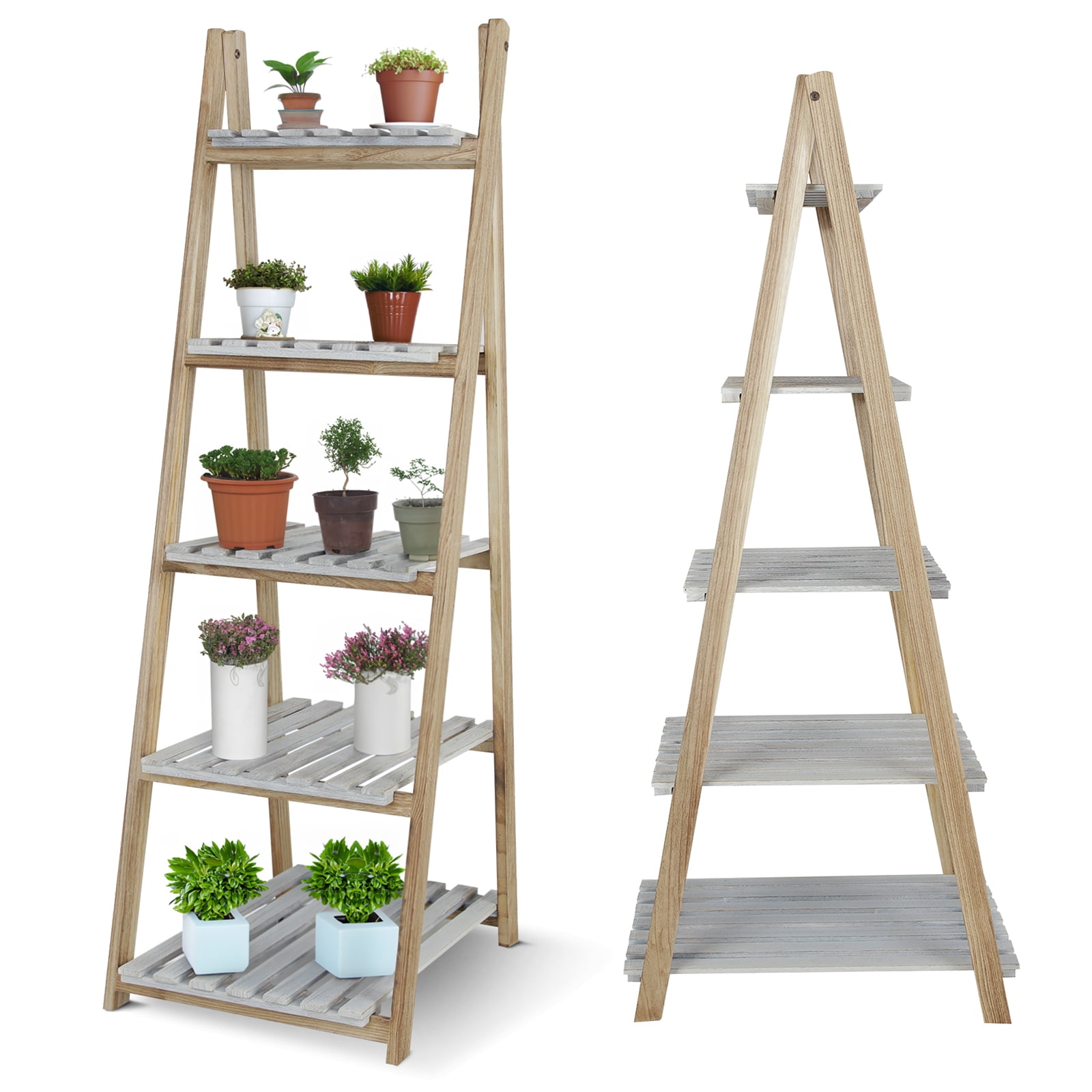 Fionafurn A-Shaped 5-Tier Bookshelf, Modern Wooden Ladder Shelf Open ...