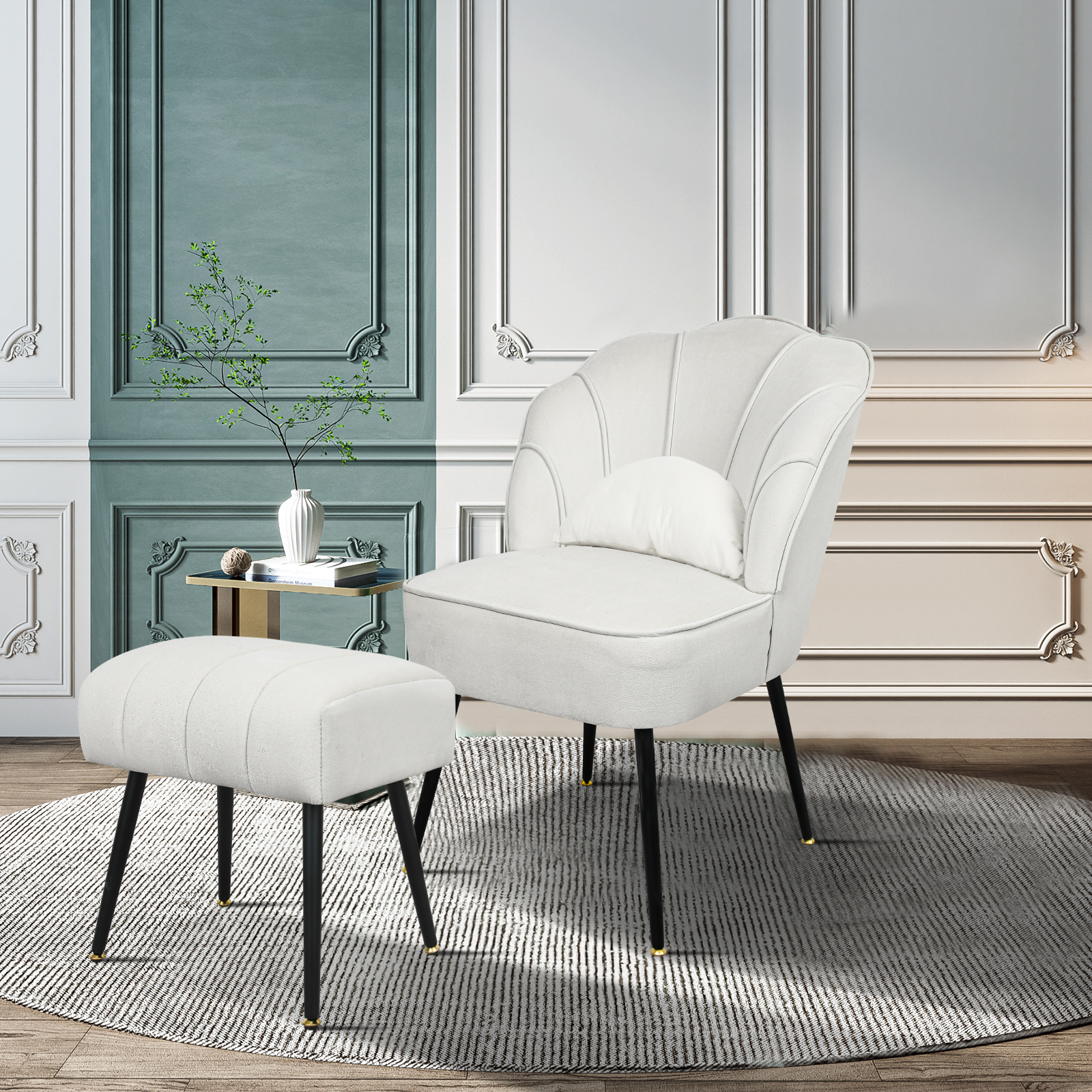Fionafurn Accent Chairs with Ottoman,Vanity Guest Chair with Metal Legs ...