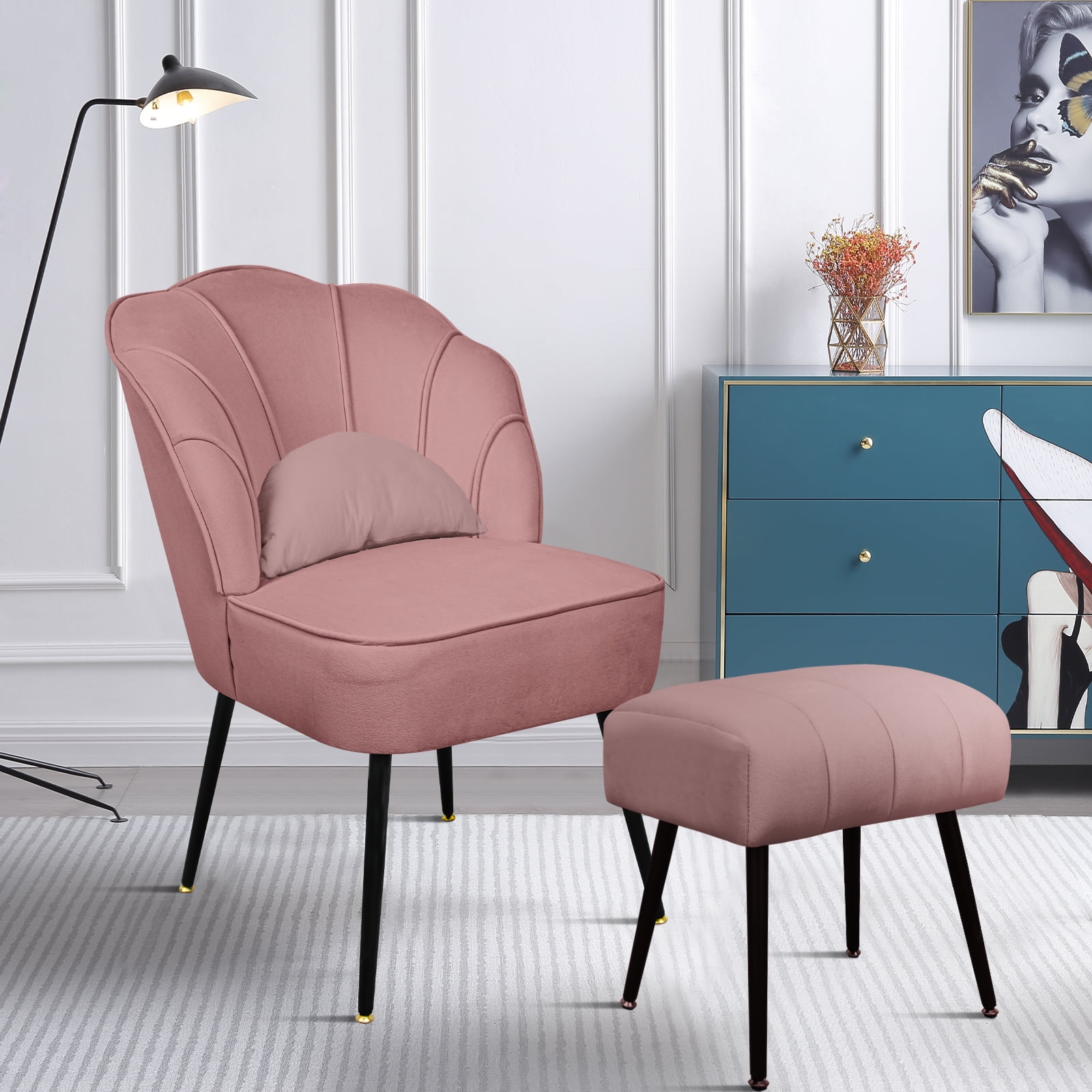Fionafurn Accent Chairs with Ottoman,Vanity Guest Chair with Metal Legs ...