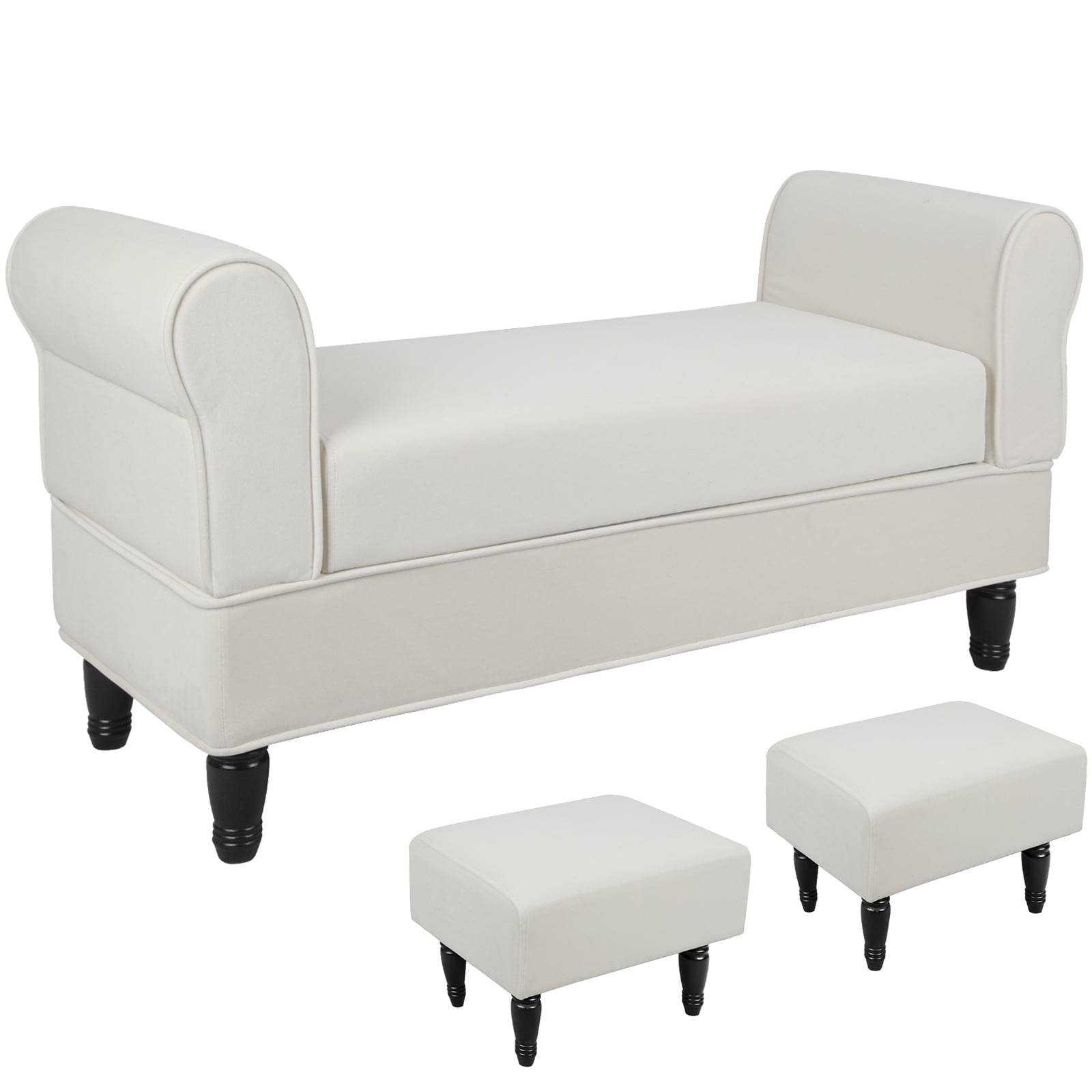 Fionafurn Contemporary Rolled Arm Velvet Storage Ottoman Bench with 2 ...