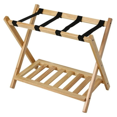 Ecomex Set of 4 Wood Luggage Rack with Laundry Bag, Folding Suitcase ...