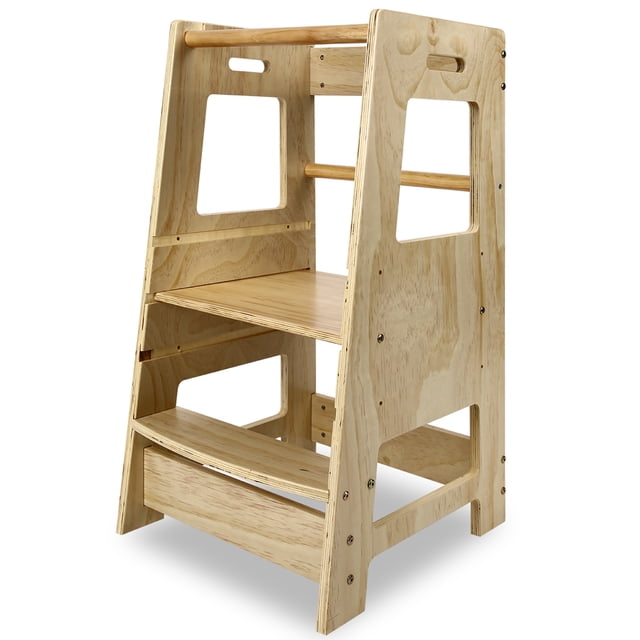 Fionafurn Kids Wooden Step Stool with Safety Rail, Adjustable Height ...