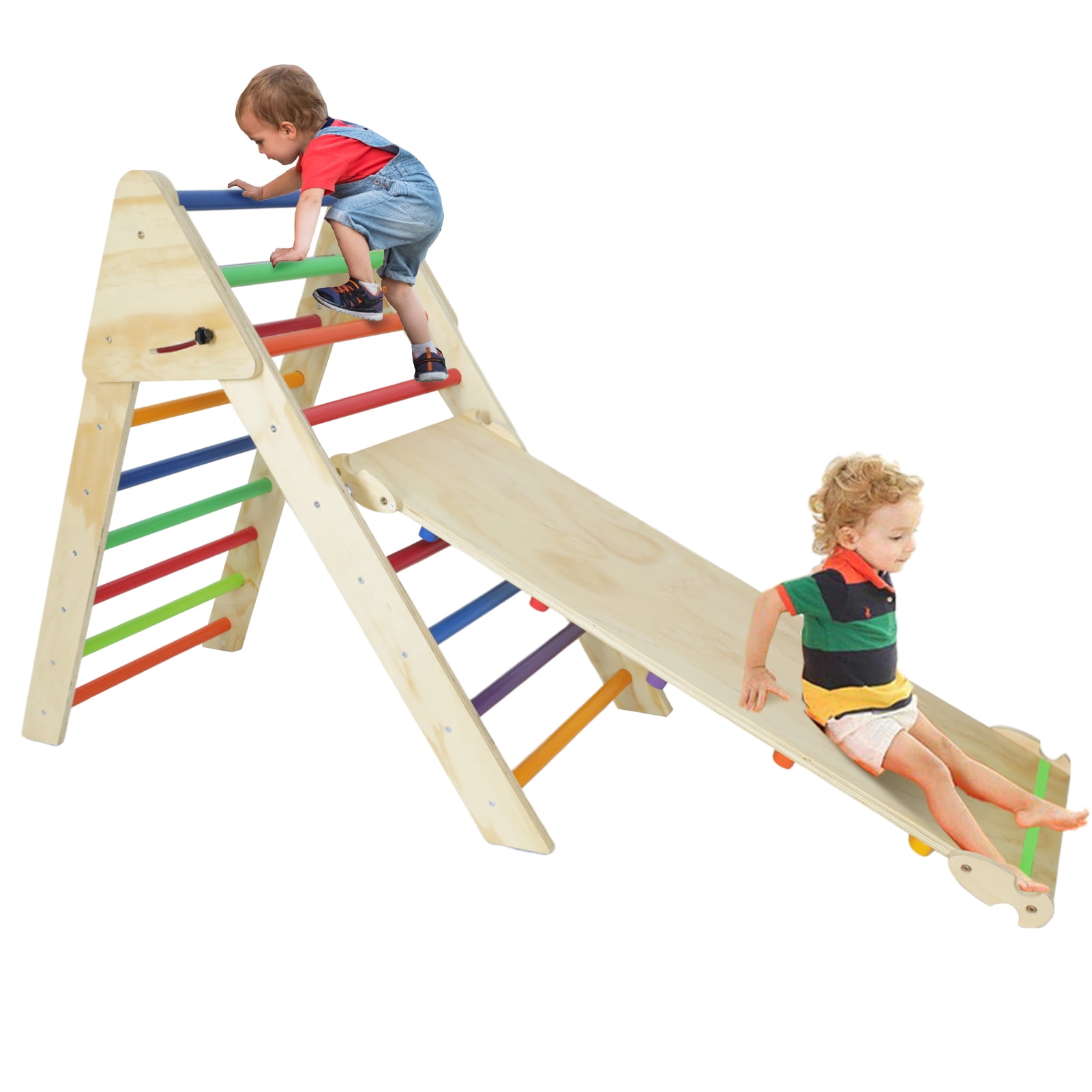 Fionafurn Pikler Triangle Ladder with Ramp and Slide, Wooden Foldable 2 ...