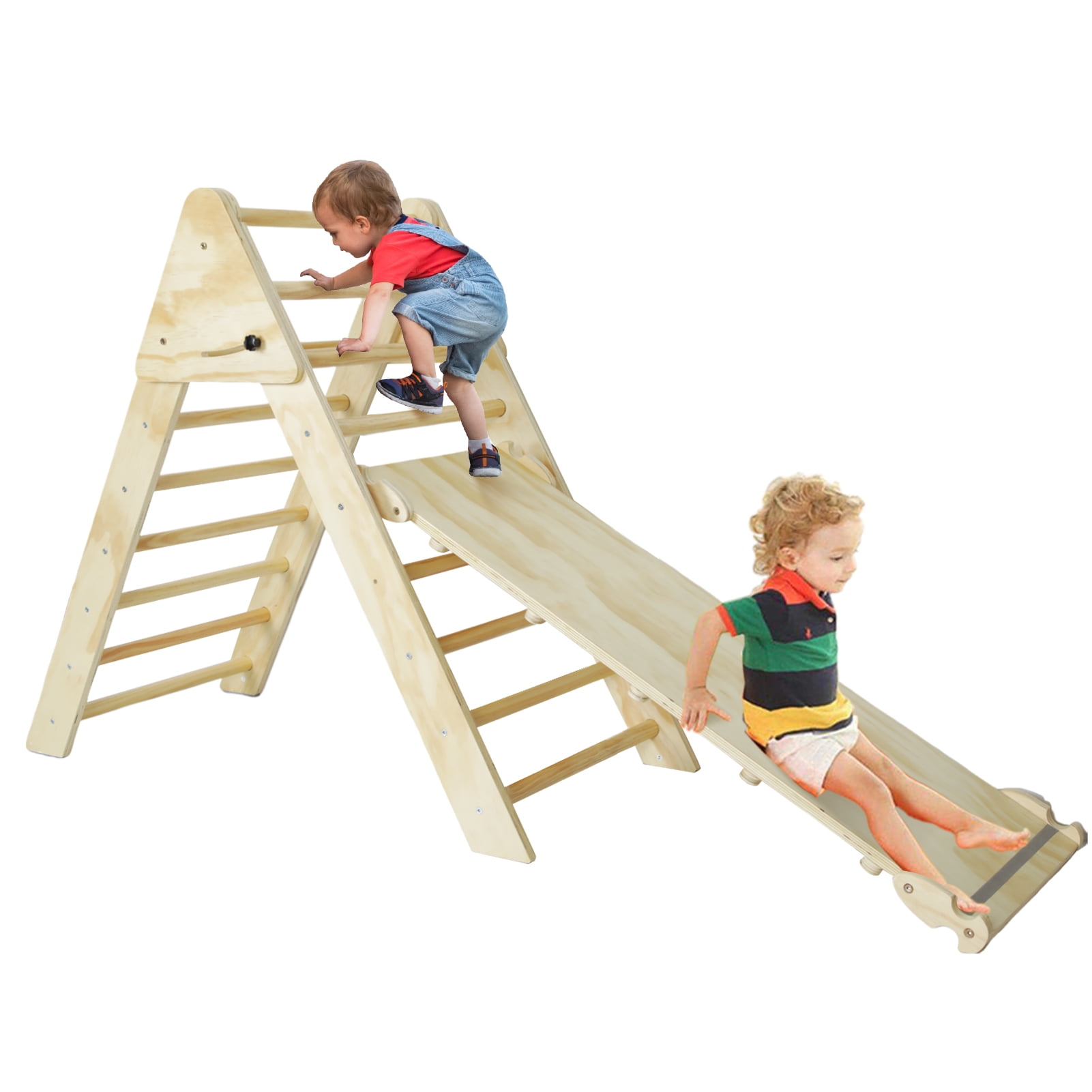 Fionafurn Pikler Triangle Ladder with Ramp and Slide, Wooden Foldable 2 ...