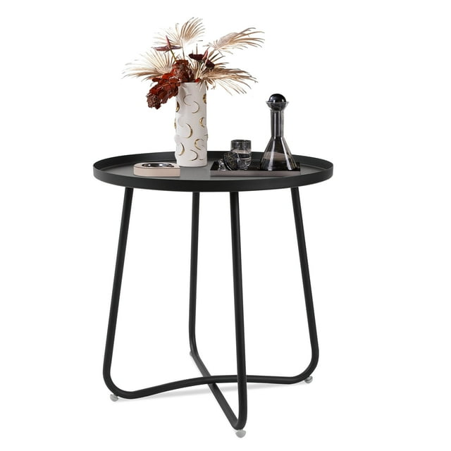 Fionafurn Round Patio Side Table，Outdoor Metal Side Table Coffee Table ...